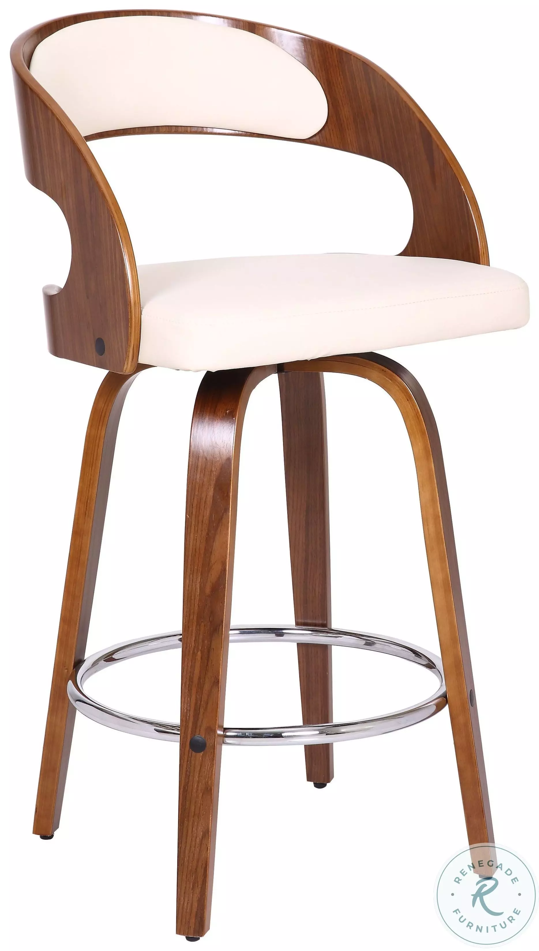 Shelly Walnut Wood and Cream Faux Leather 26" Counter Height Swivel ...