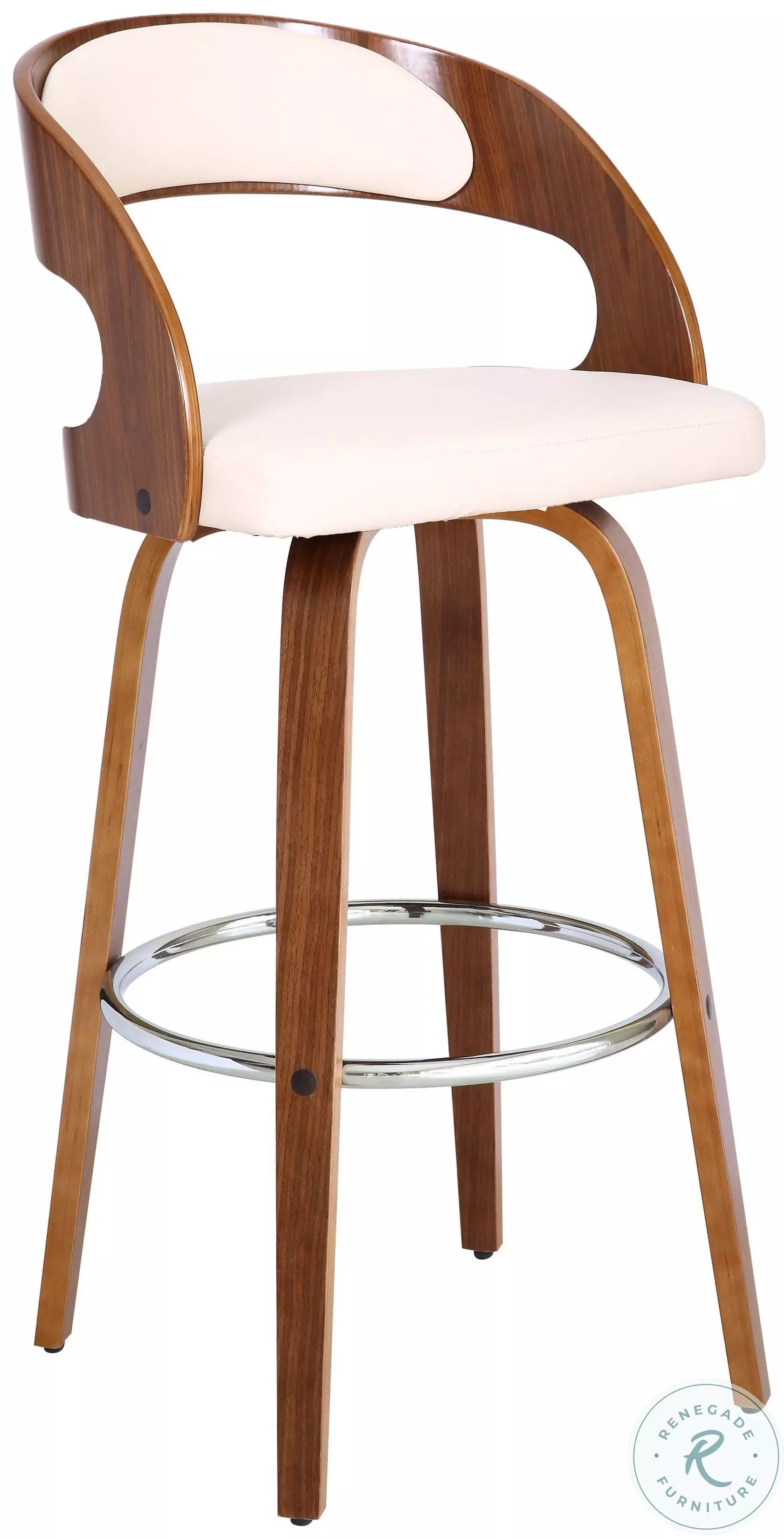 Shelly Walnut Wood and Cream Faux Leather 30" Bar Height Swivel ...