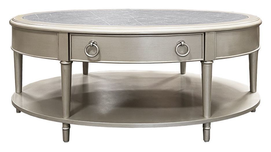 Kasa Gray And Champagne Oval Sintered Stone Top Cocktail Table From