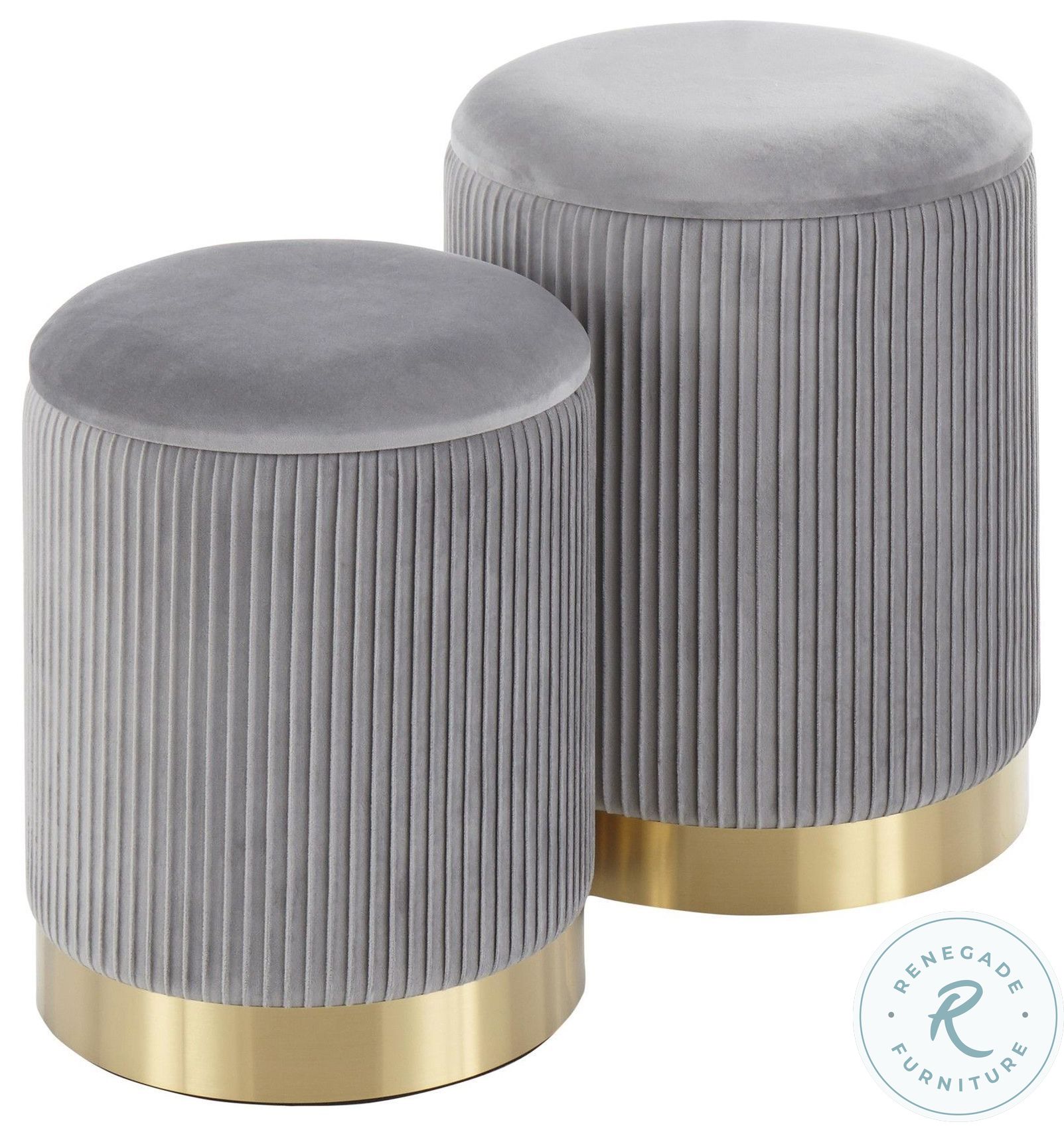 Marla Grey Velvet Nesting Pleated Ottoman Set of 2 From Lumisource ...