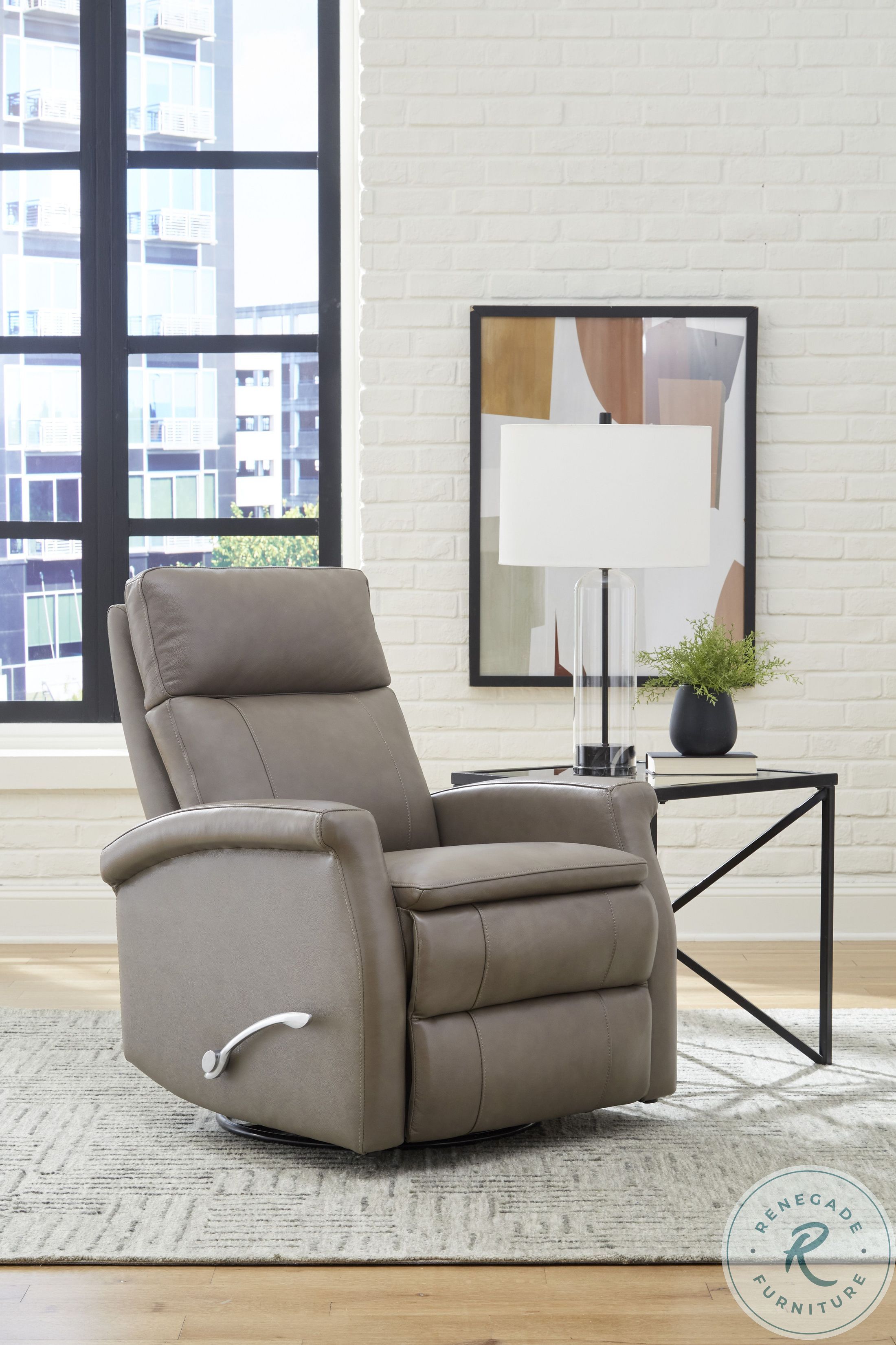 Brindleton Graphite Leather Swivel Glider Recliner From Golden Crest ...