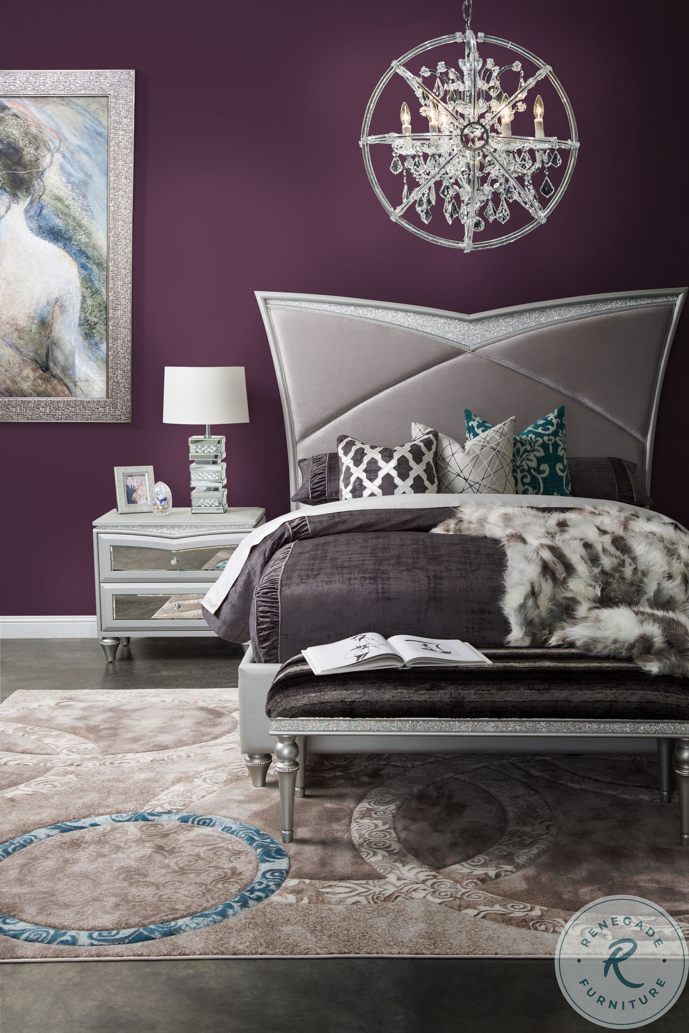 Melrose Dove King Upholstered Platform Bed from Aico | Coleman Furniture