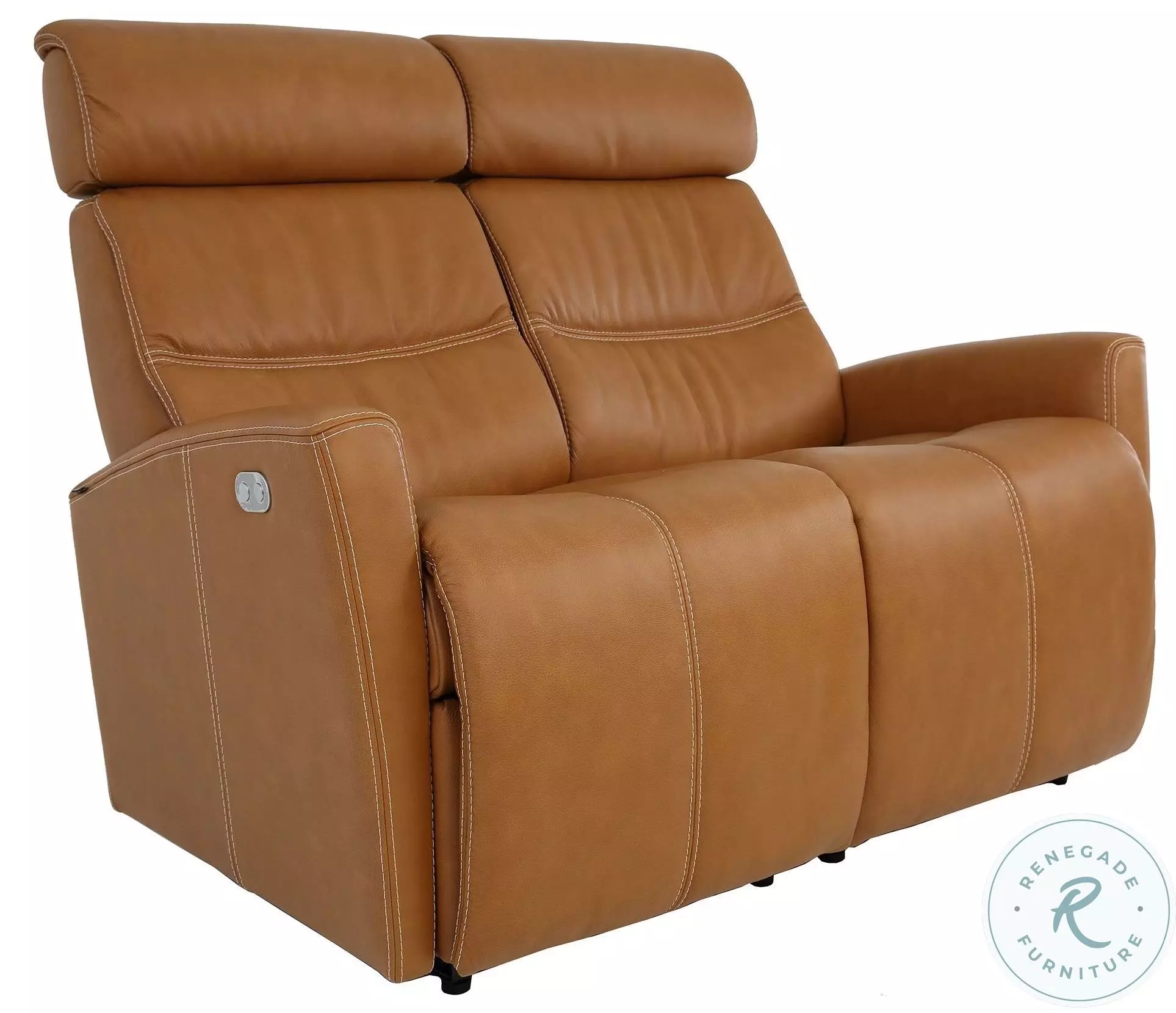 Milan Vintage Cognac Leather Power Reclining Loveseat From Fjords | Coleman Furniture