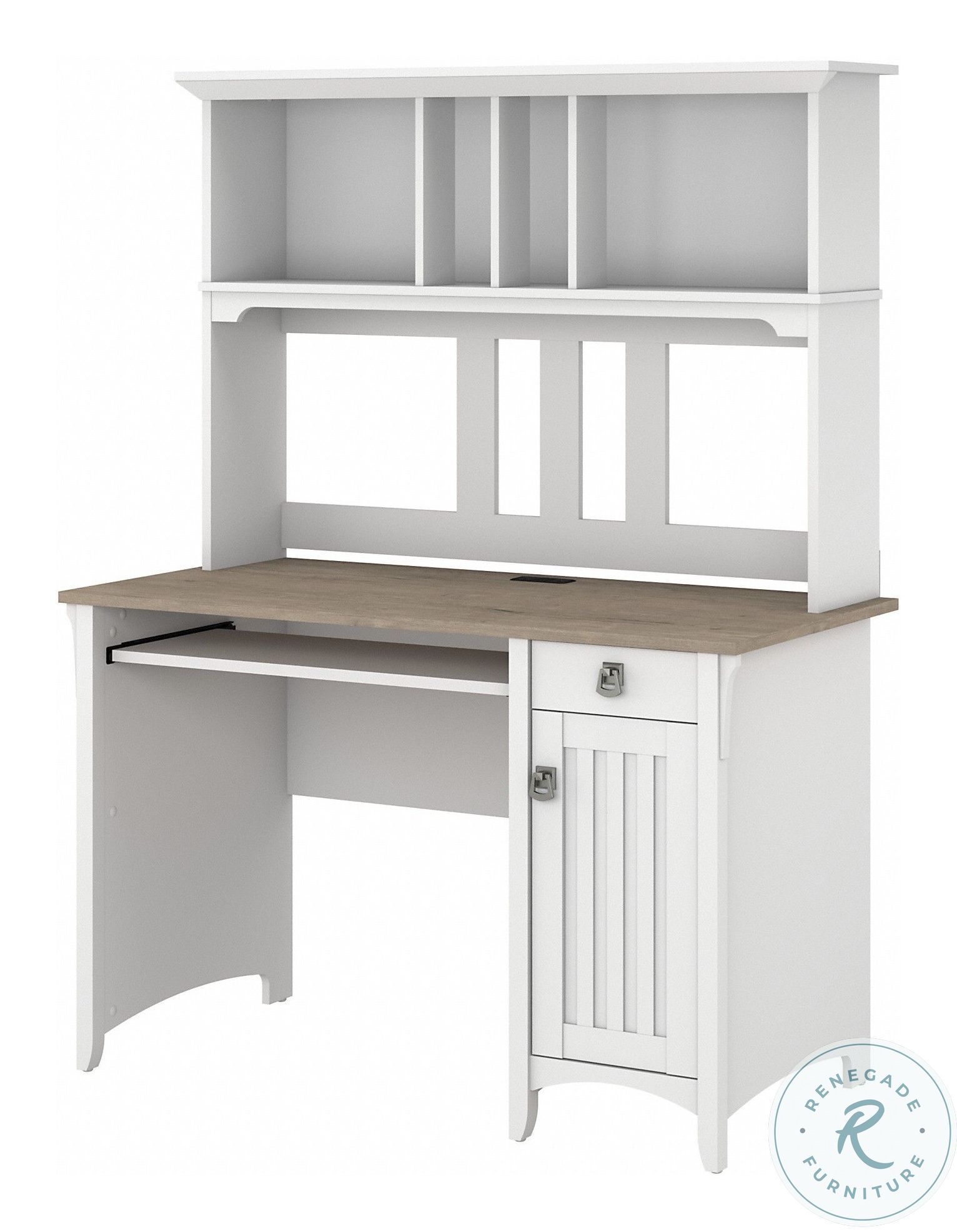 Salinas Pure White and Shiplap Gray Small Computer Desk with Hutch From Bush Furniture Coleman Furniture