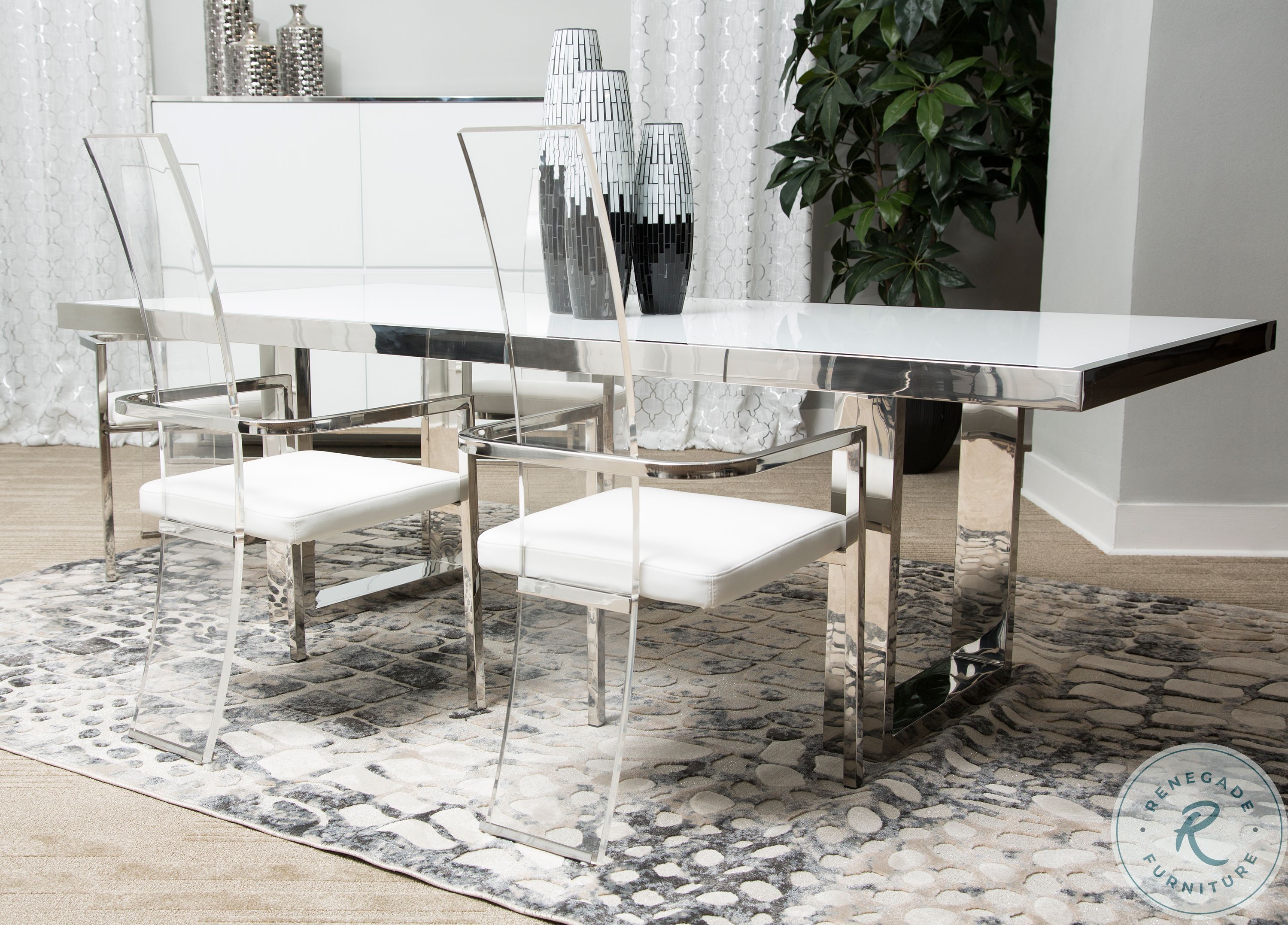 State St. Glossy White Rectangular Glass Top Dining Room Set from Aico ...