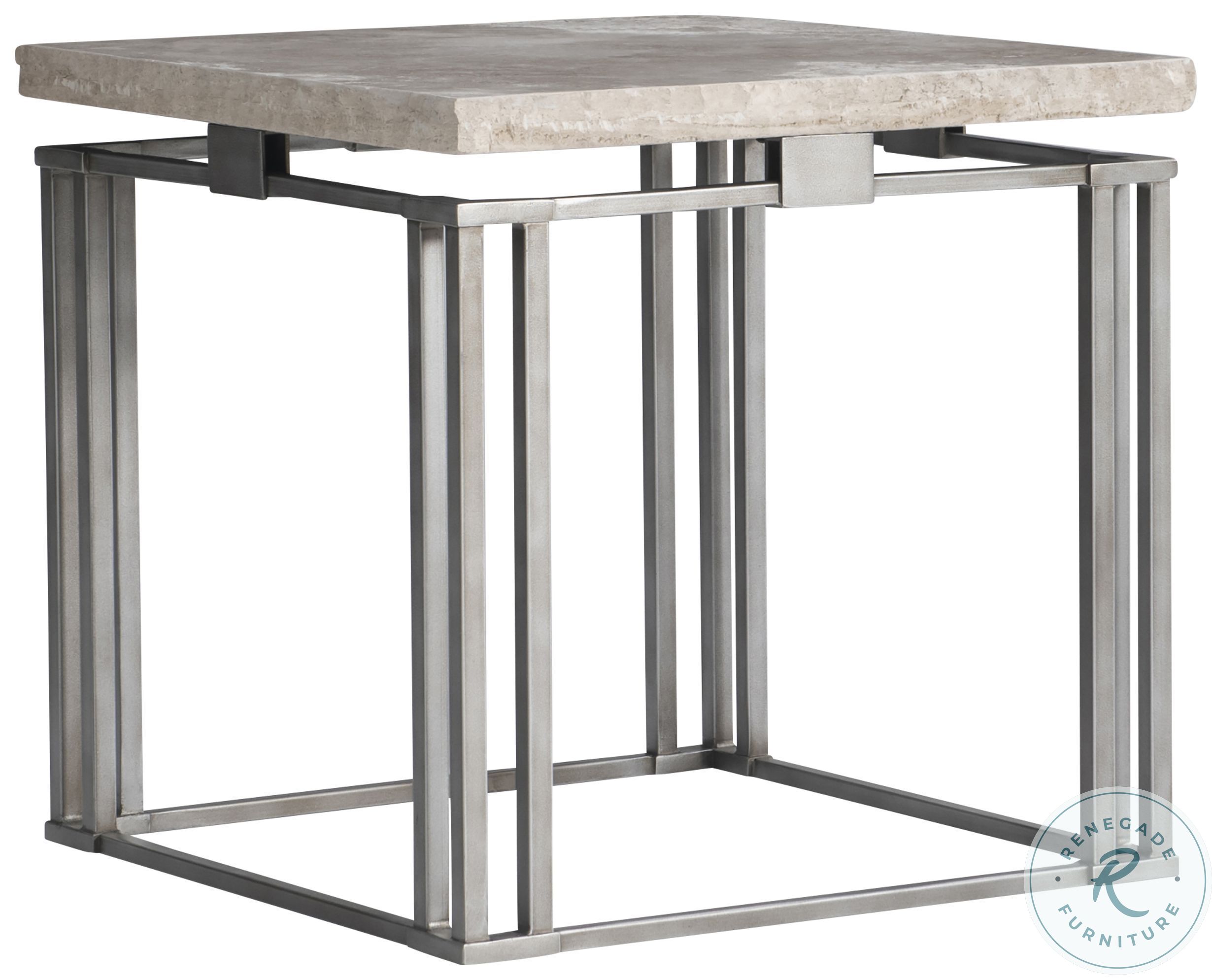 Riverton Travertine Stone And Silver Side Table From Bernhardt ...
