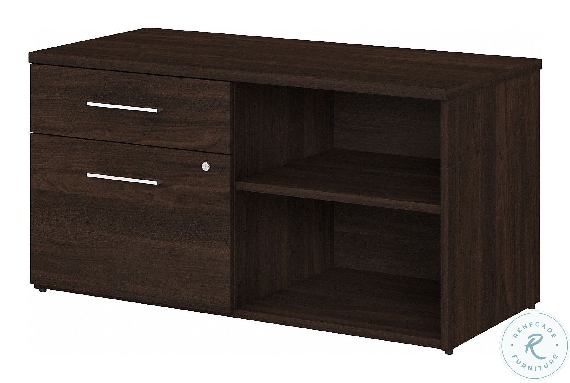 Office 500 Black Walnut Low Storage Cabinet with Drawers and Shelves ...