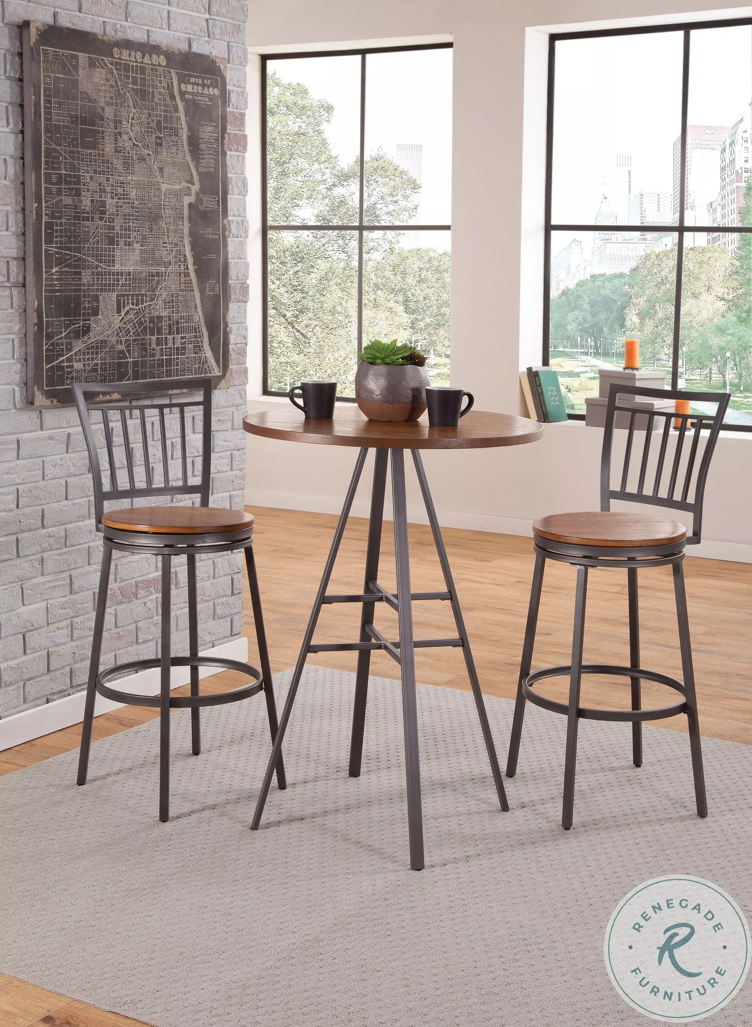 Brown Round Pub Set with Slat Back Bar Stool from American Woodcrafters ...