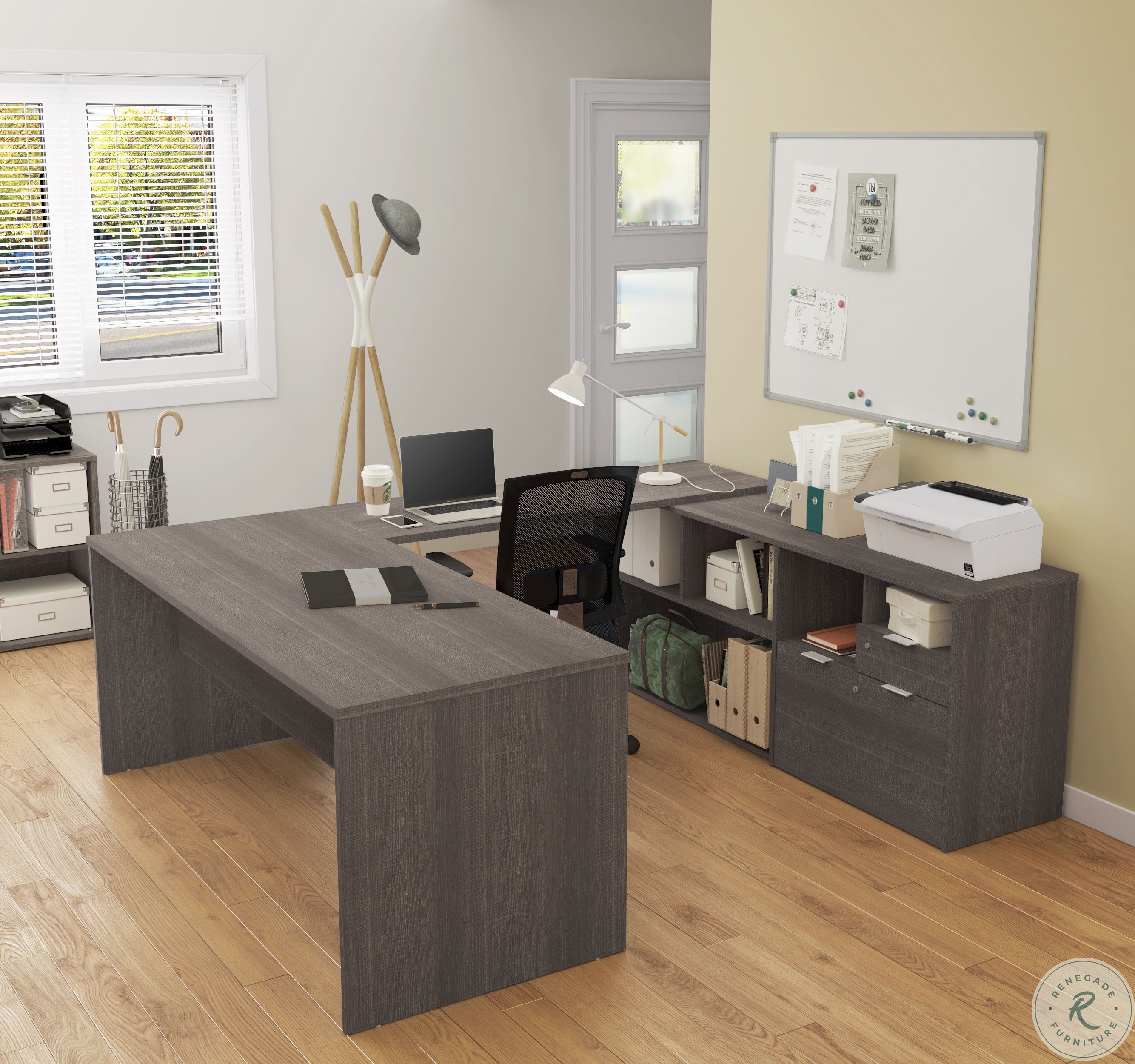 I3 Plus Bark Gray 2 Drawers U-Desk from Bestar | Coleman Furniture