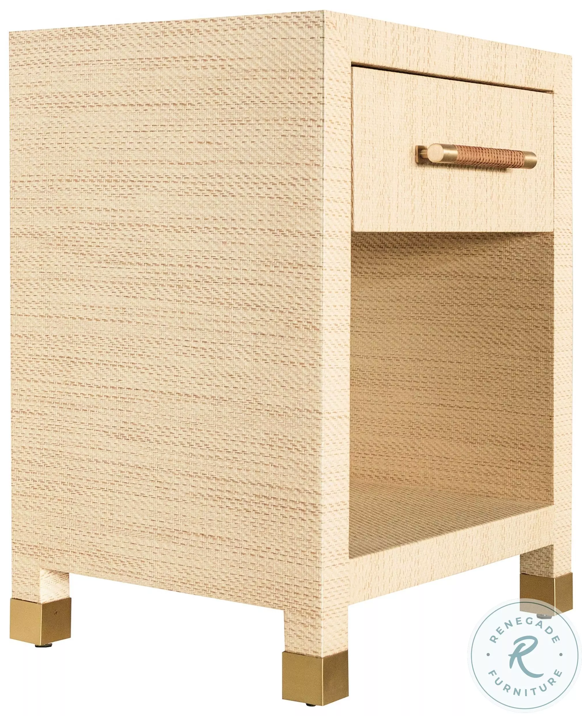 Worlds Away Pelham Side Table Natural Grasscloth