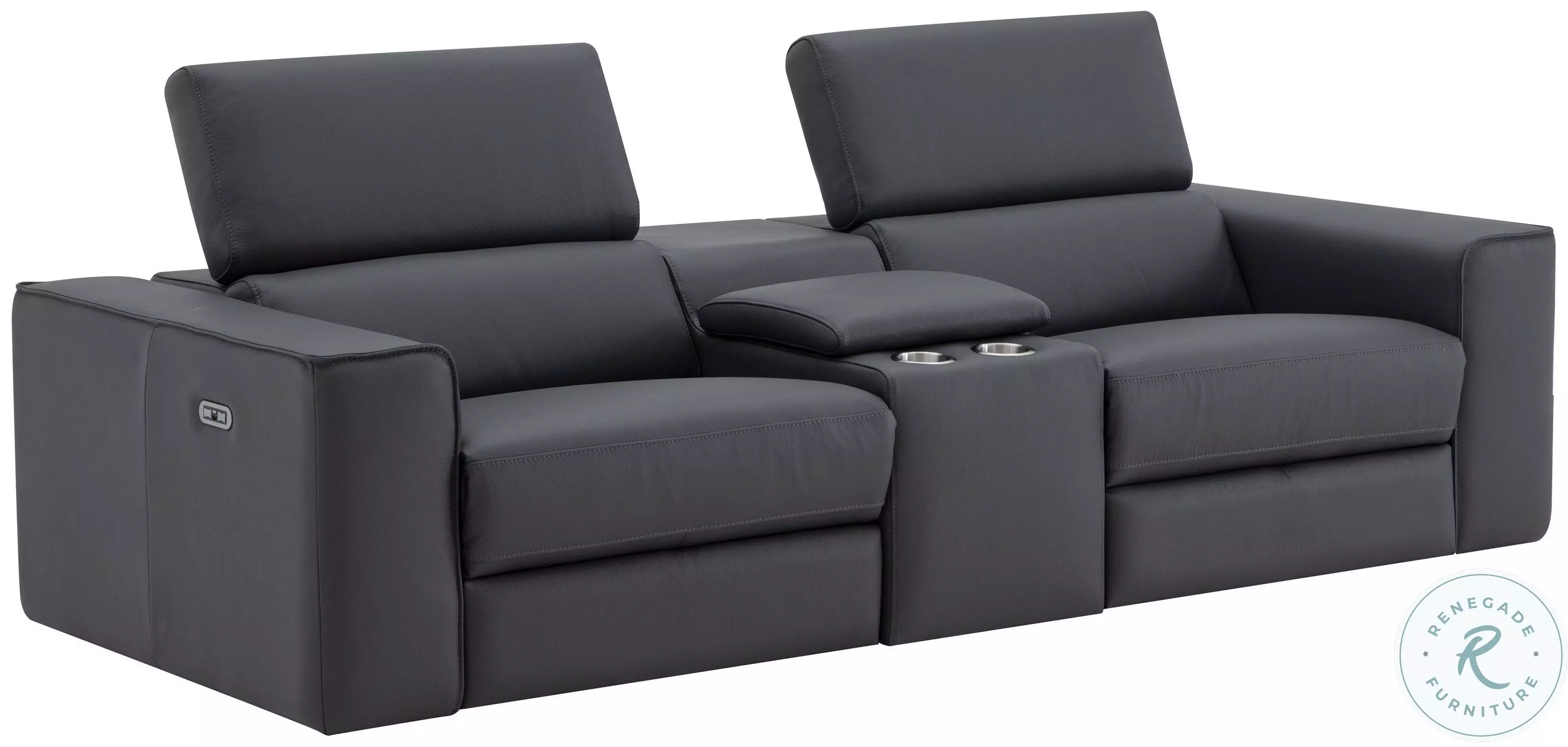 Picasso Blue Gray Leather Motion Console Loveseat From JNM | Coleman ...