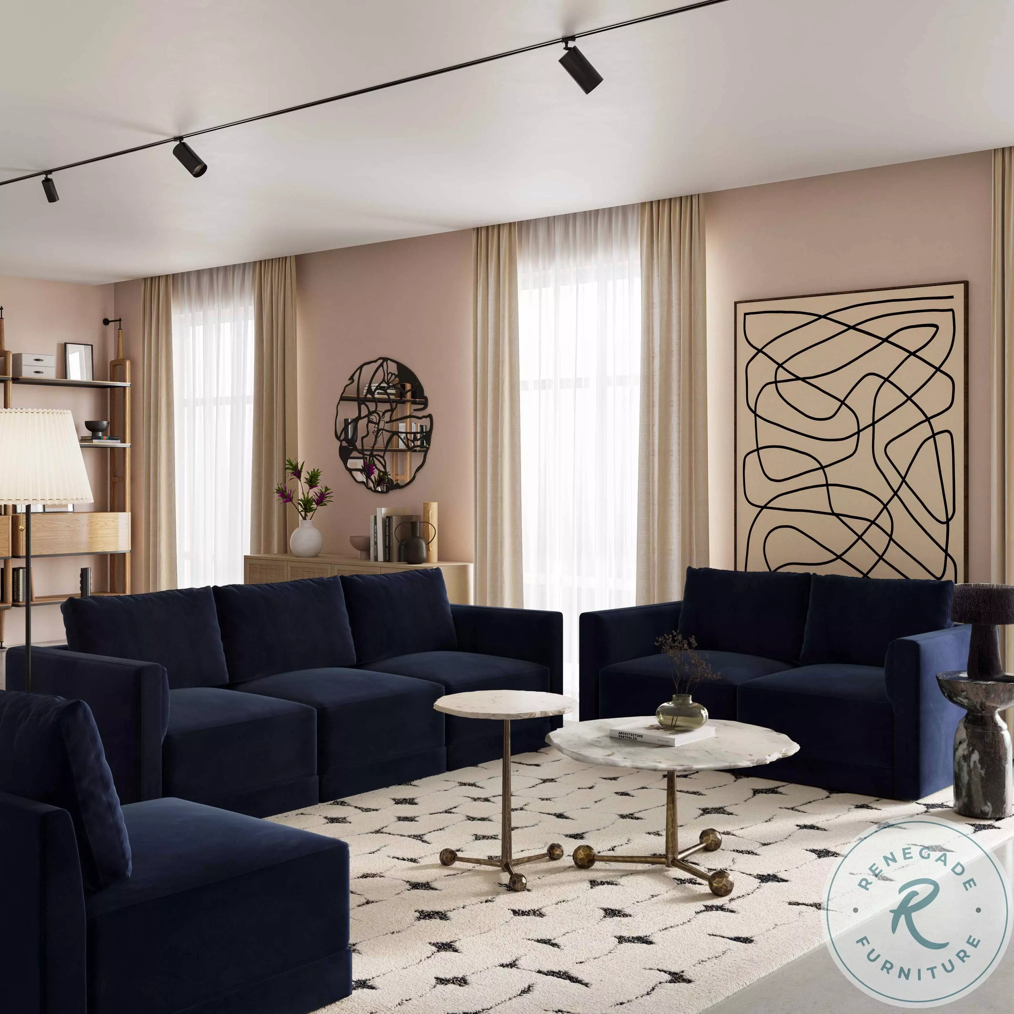 Willow Navy Velvet Living Room Set From Renegade | L00184-HGS ...