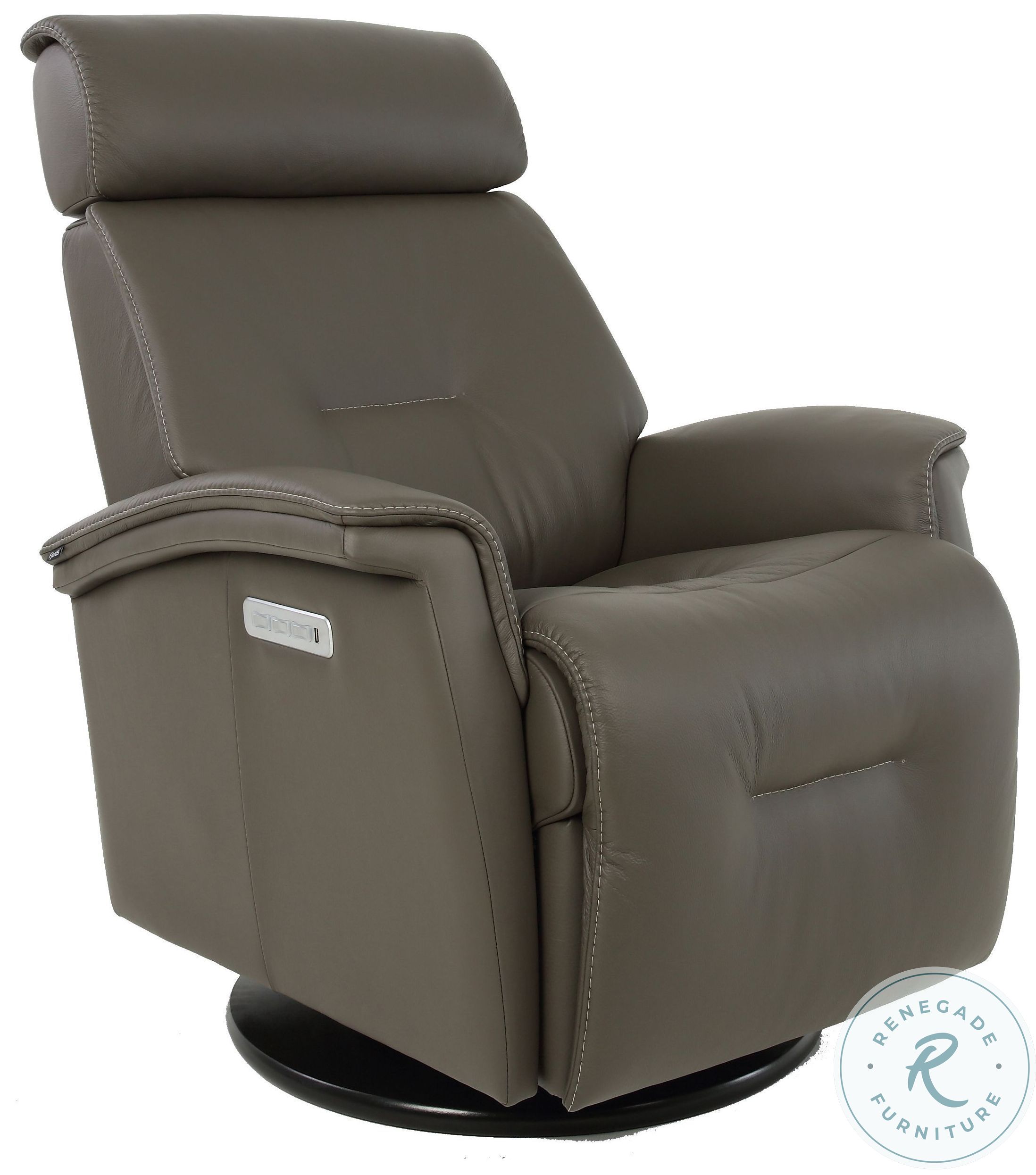 Rome Graphite Leather Swivel Glider Small Power Recliner From Fjords ...