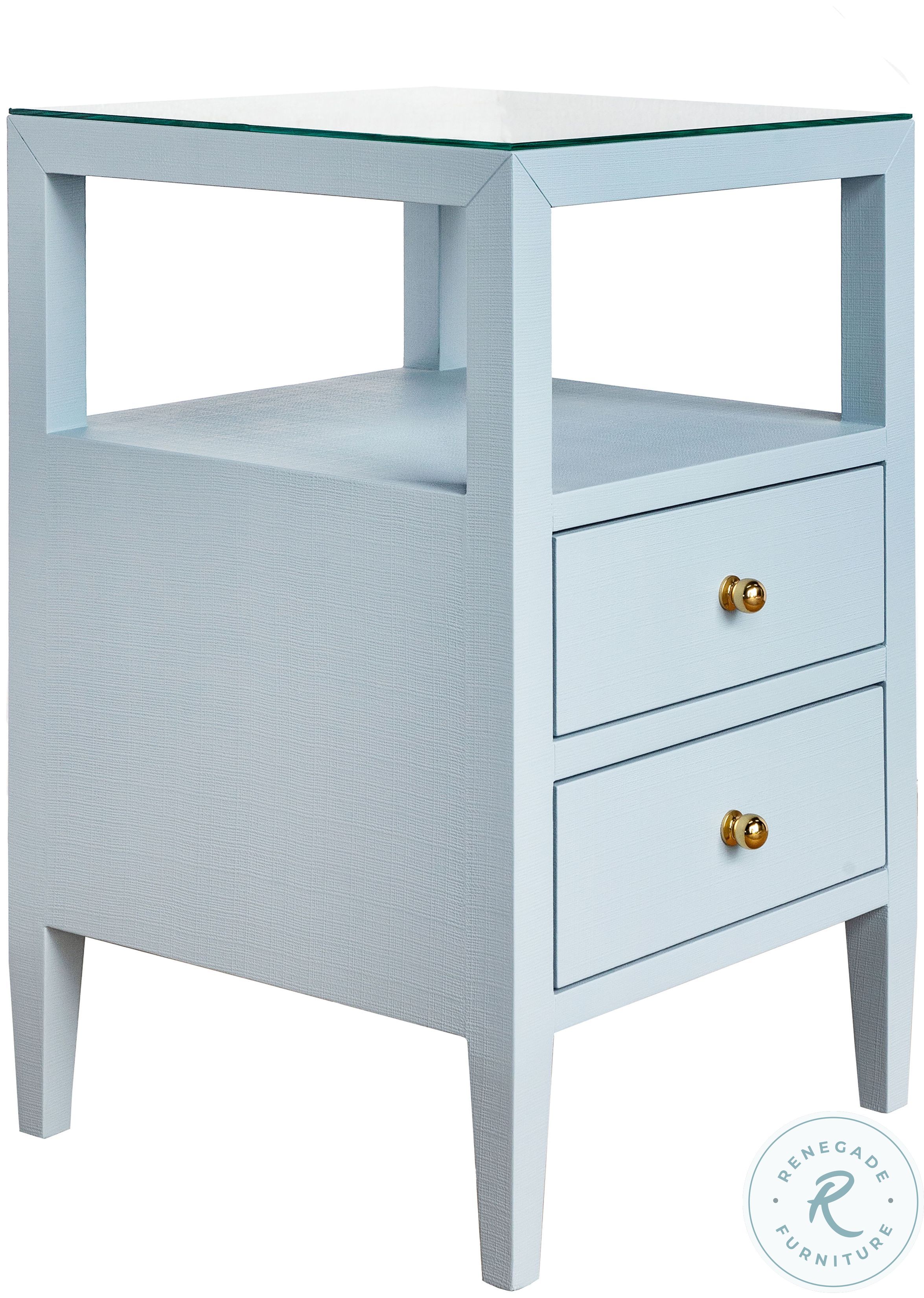 Roscoe Textured Light Blue Linen 2 Drawer Side Table From Worlds Away ...