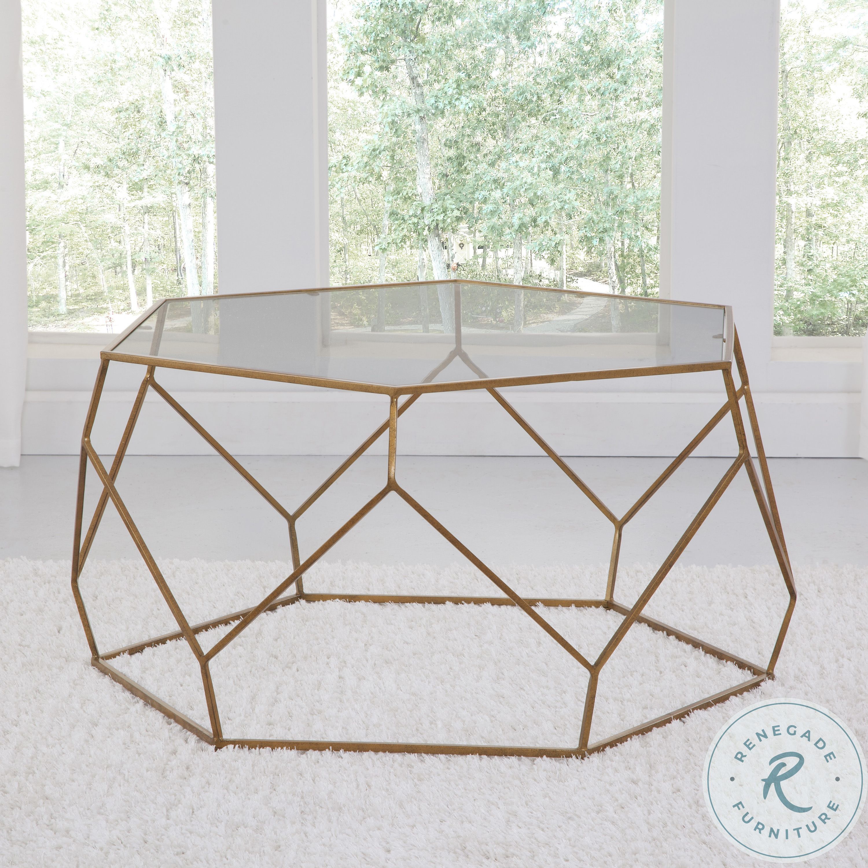 Roxy Clear Glass And Gold Hexagonal Cocktail Table from Steve Silver ...
