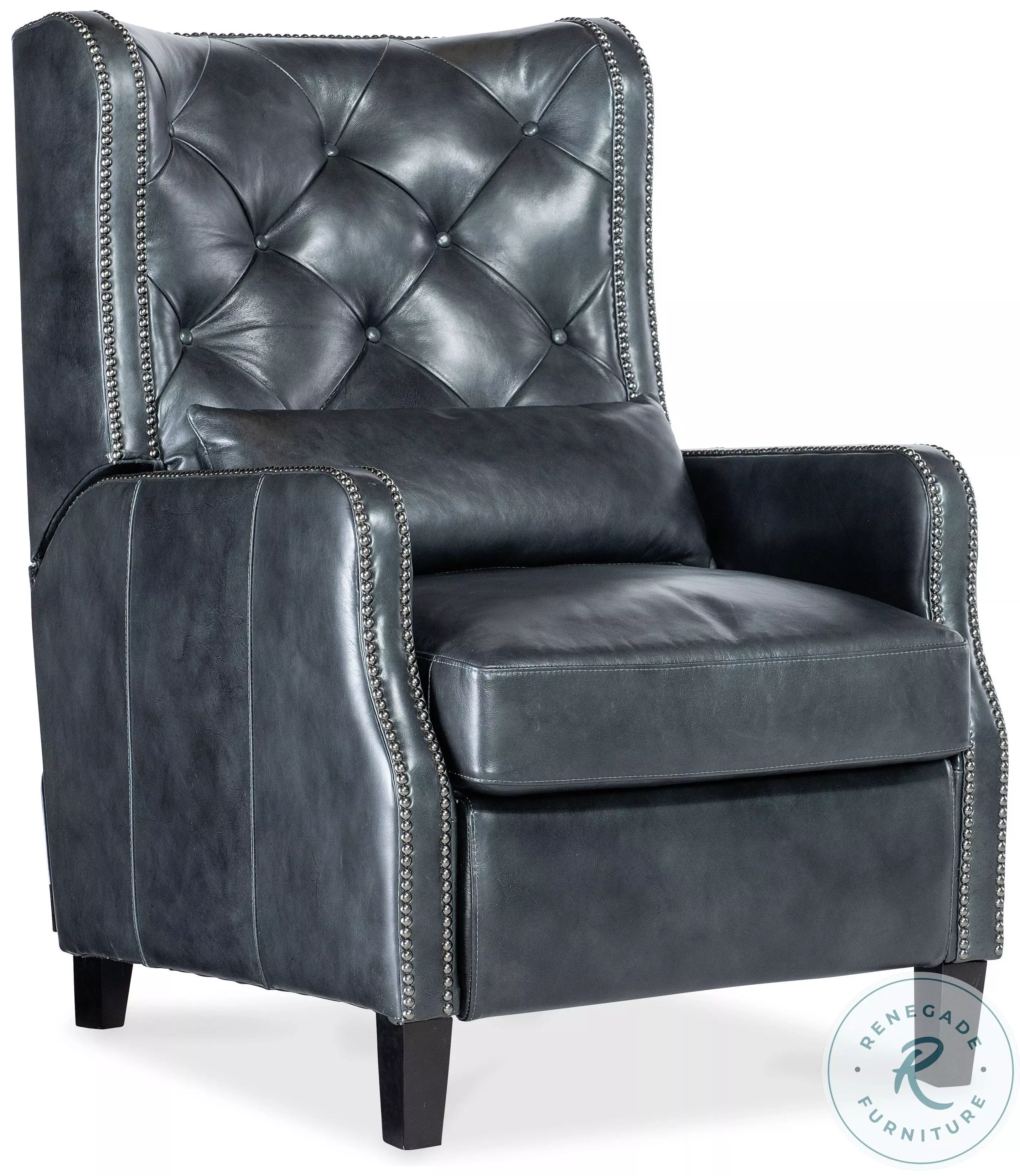 Evelyn Silver Blue Leather Press Back Recliner From Hawthorne Living ...