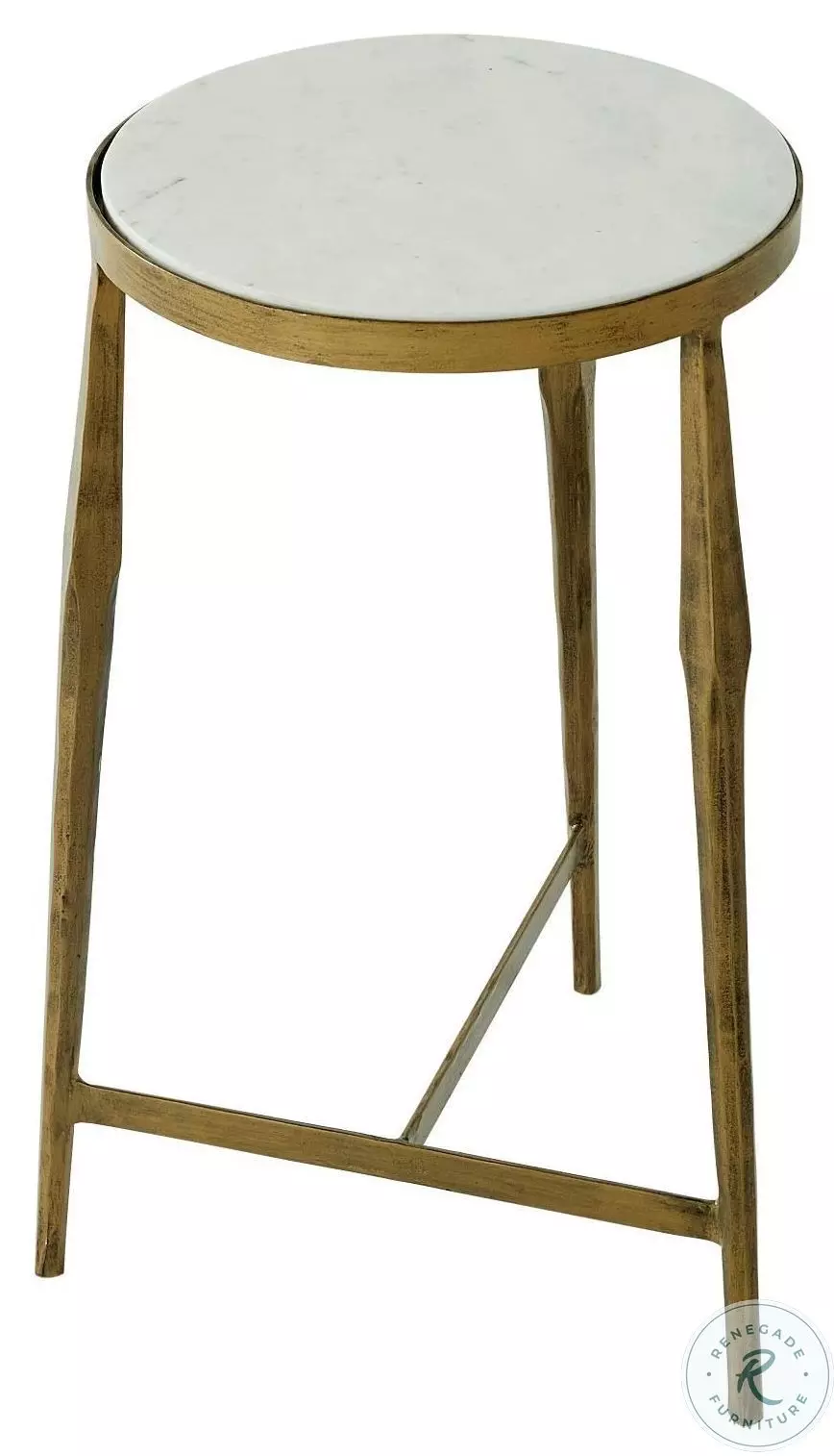 Adonia Honed White Banswara Marble And Antique Forged Brass Side Table ...