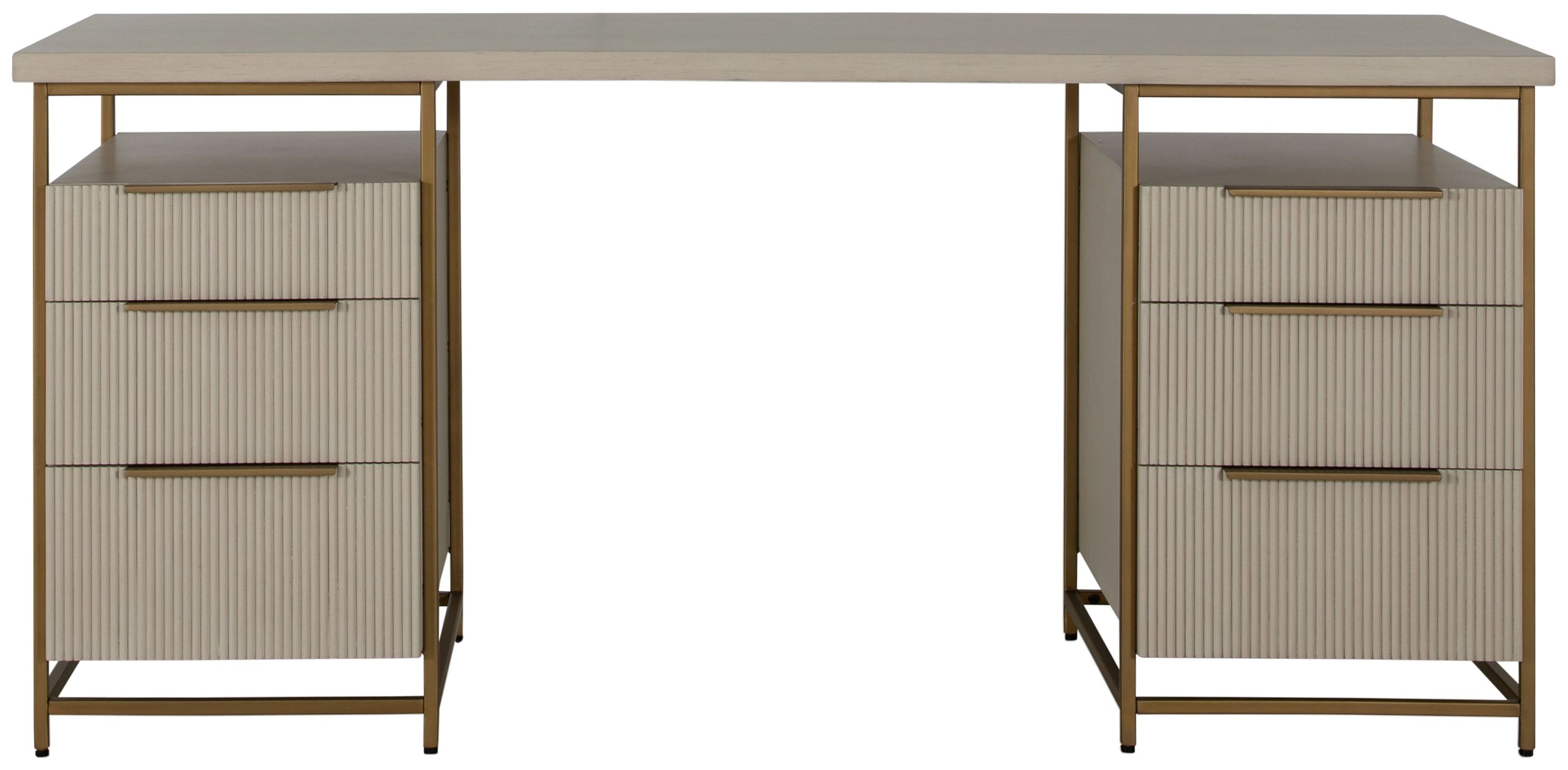 Rowen Sesame White and Brushed Brass 66" Executive Desk From Gabby ...