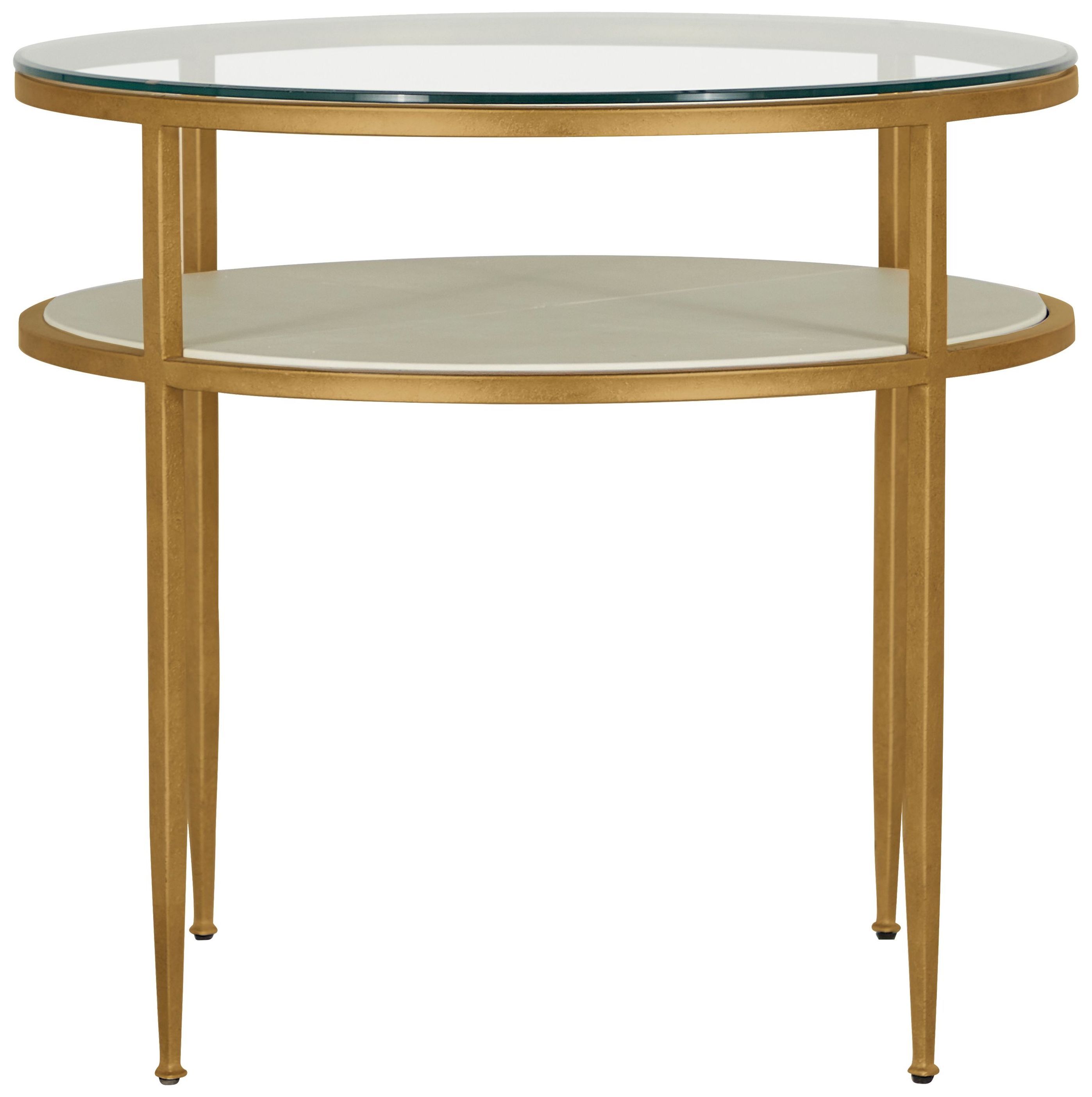 Constance Antique Brass Leaf and White Round Glass Top Side Table From ...