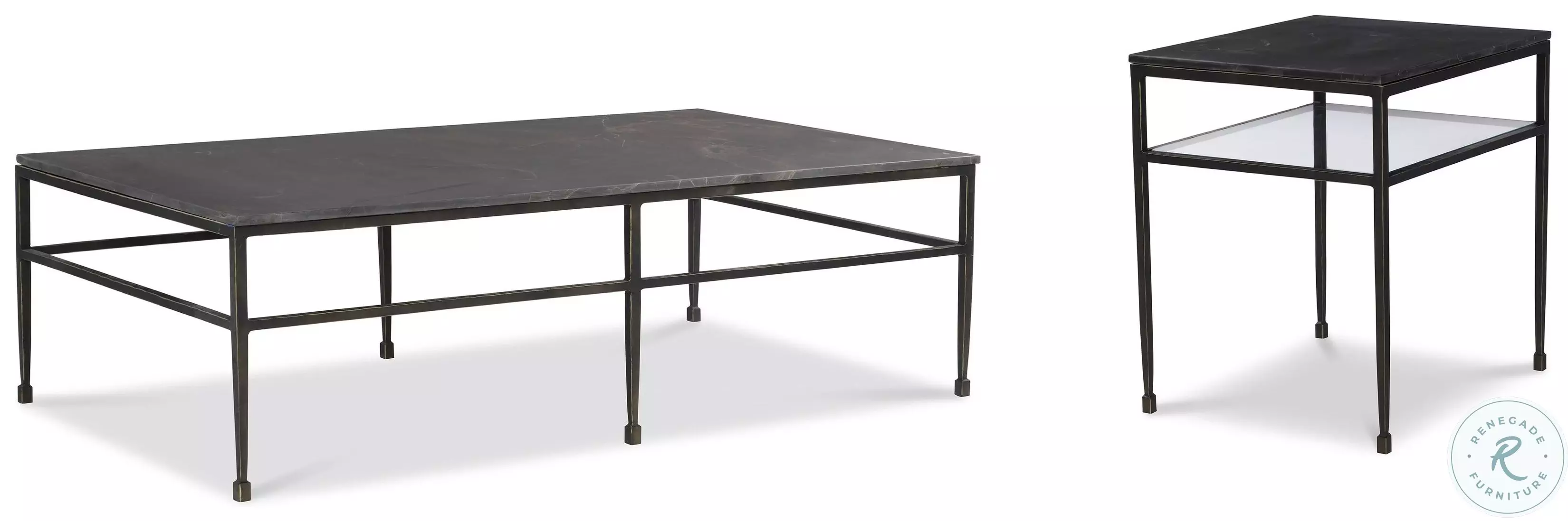 Orvieto Honed Graffito Marble And Bronze Occasional Table Set from ...