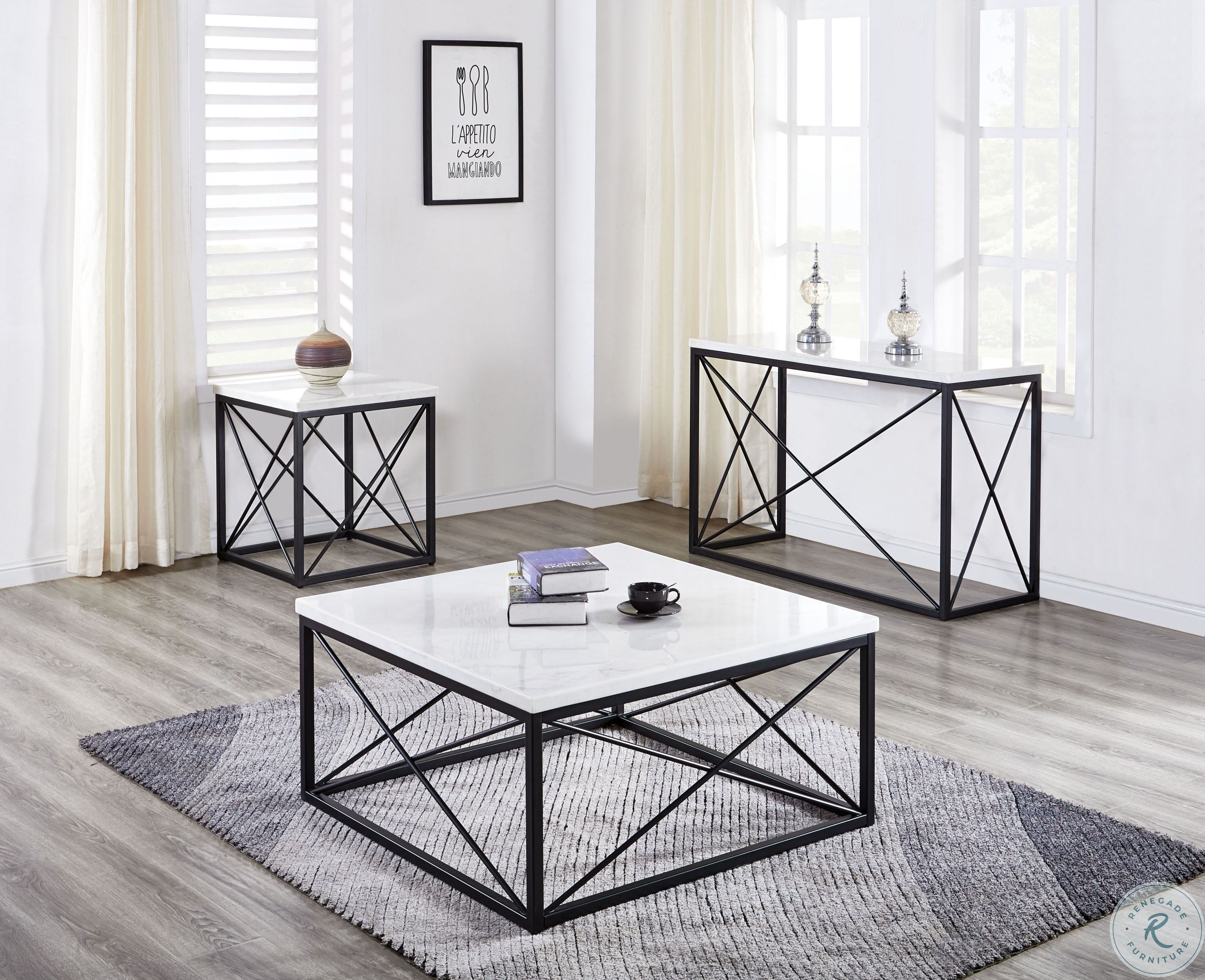 Skyler White Marble Square Cocktail Table from Steve Silver | Coleman Furniture