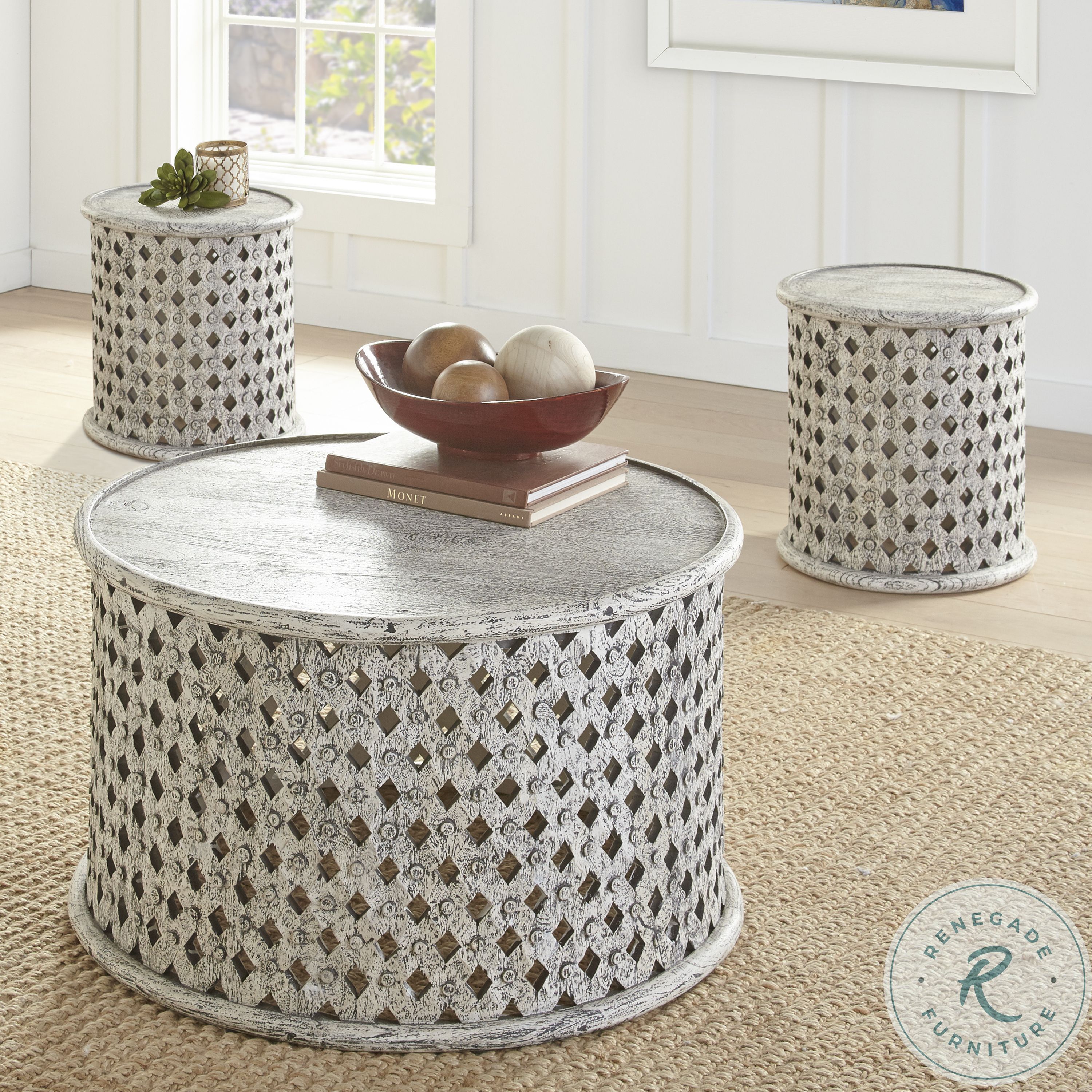Samir Aged Alabaster Round End Table from Steve Silver | Coleman Furniture