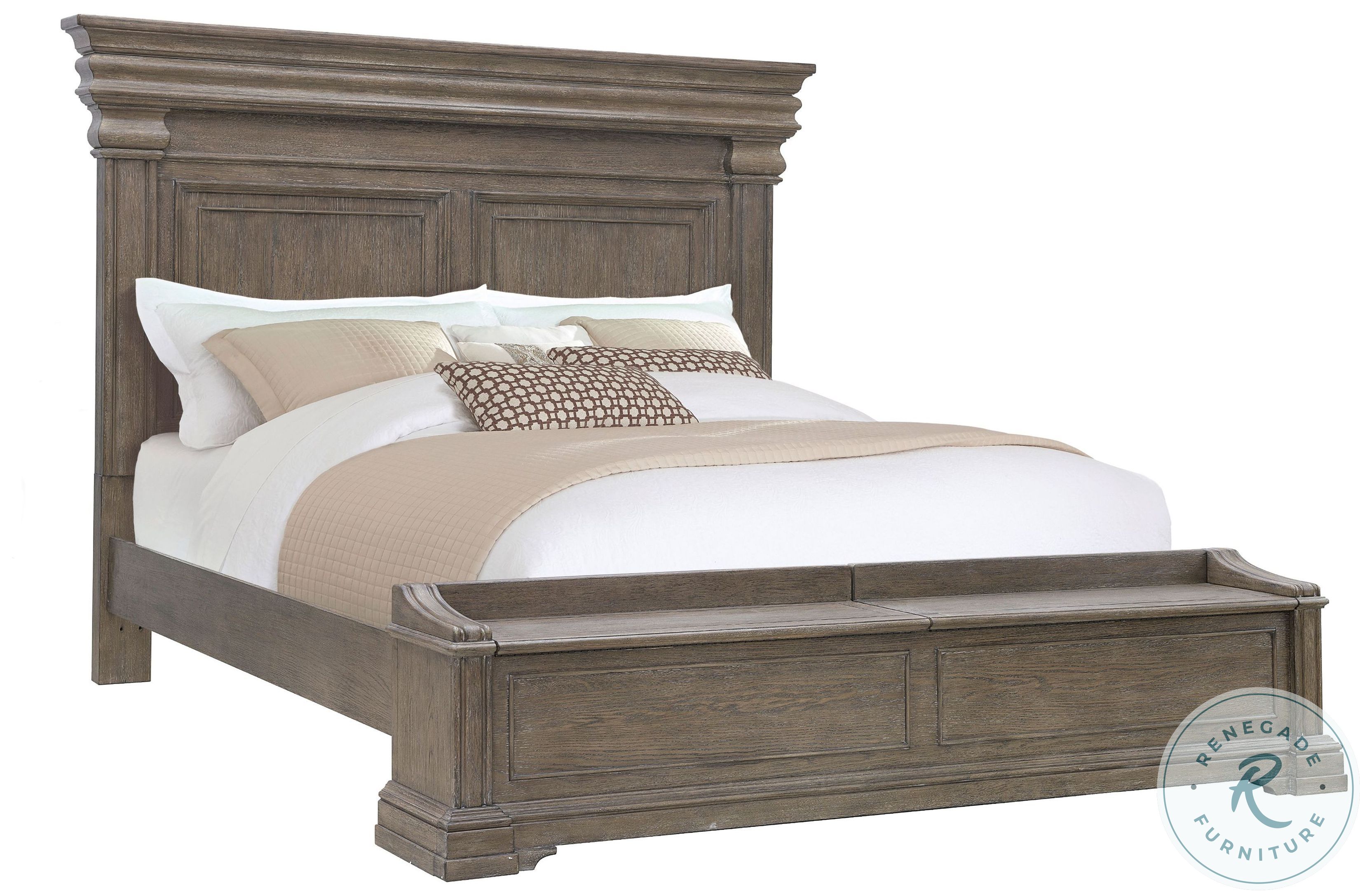 Madison Ridge Natural Bark Queen Panel Bed with Chest Footboard From ...