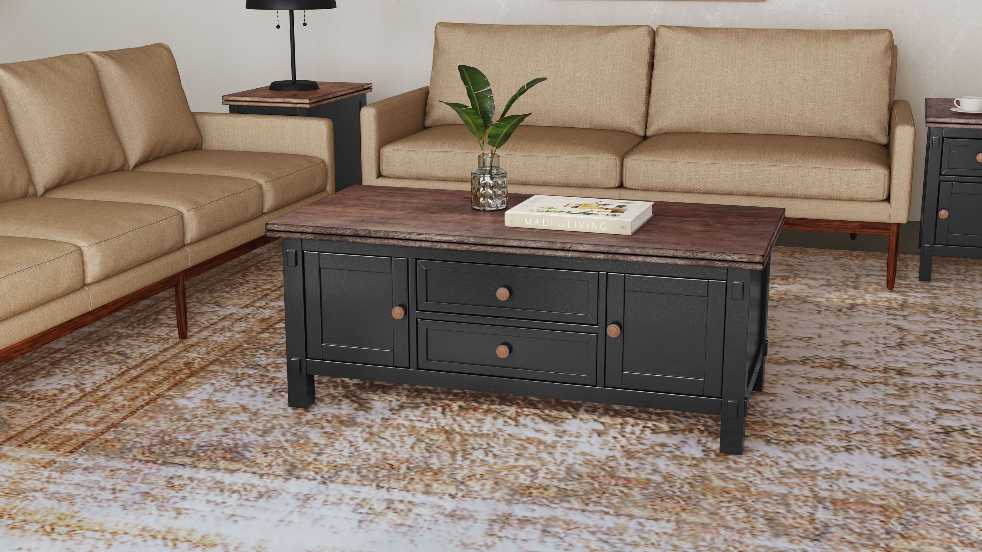 Stormy Ridge Chicory Black and Brown Cocktail Table with Casters from A ...