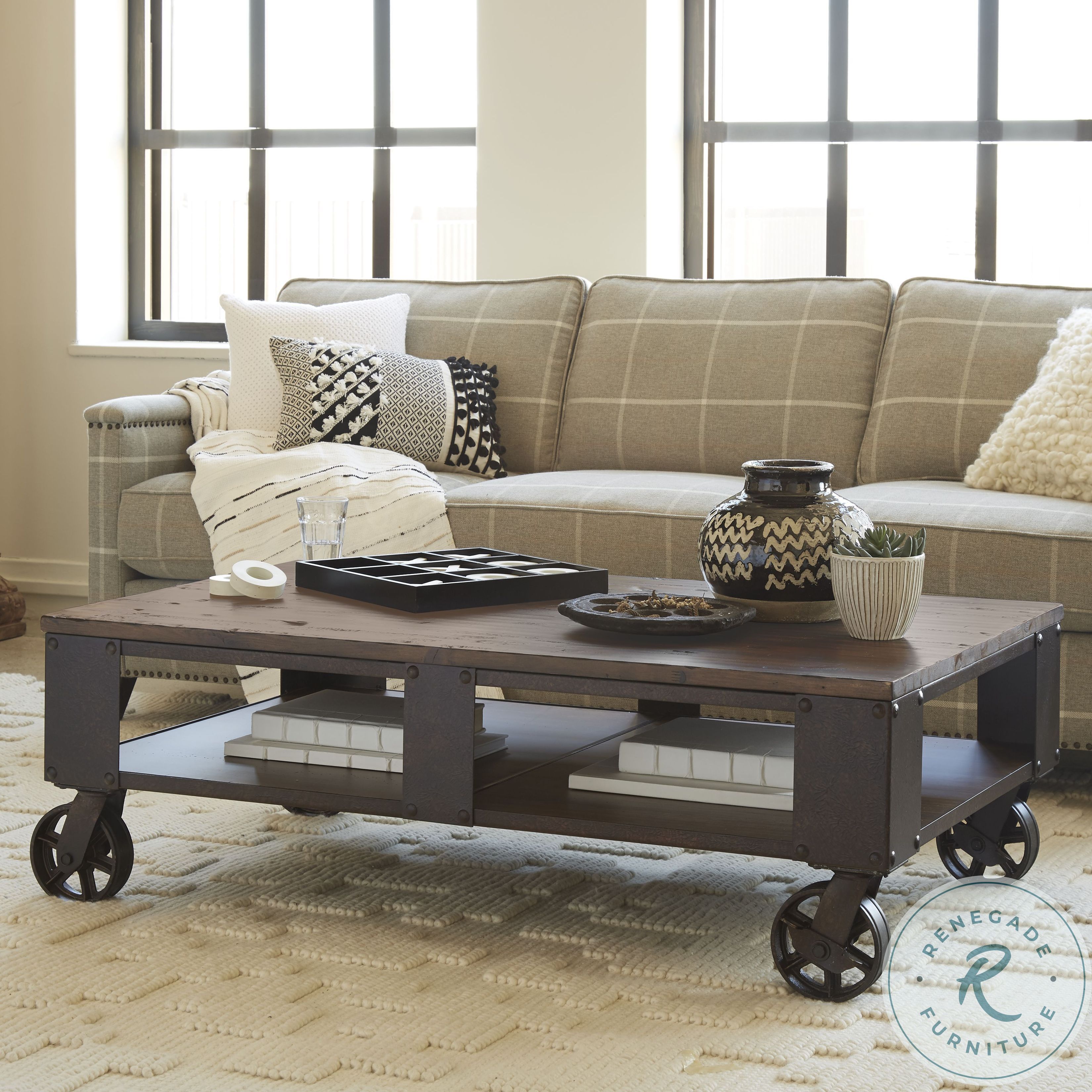Pinebrook Rectangular Cocktail Table with 2 braking casters from ... Pinebrook Rectangular Cocktail Table with 2 braking casters from ...