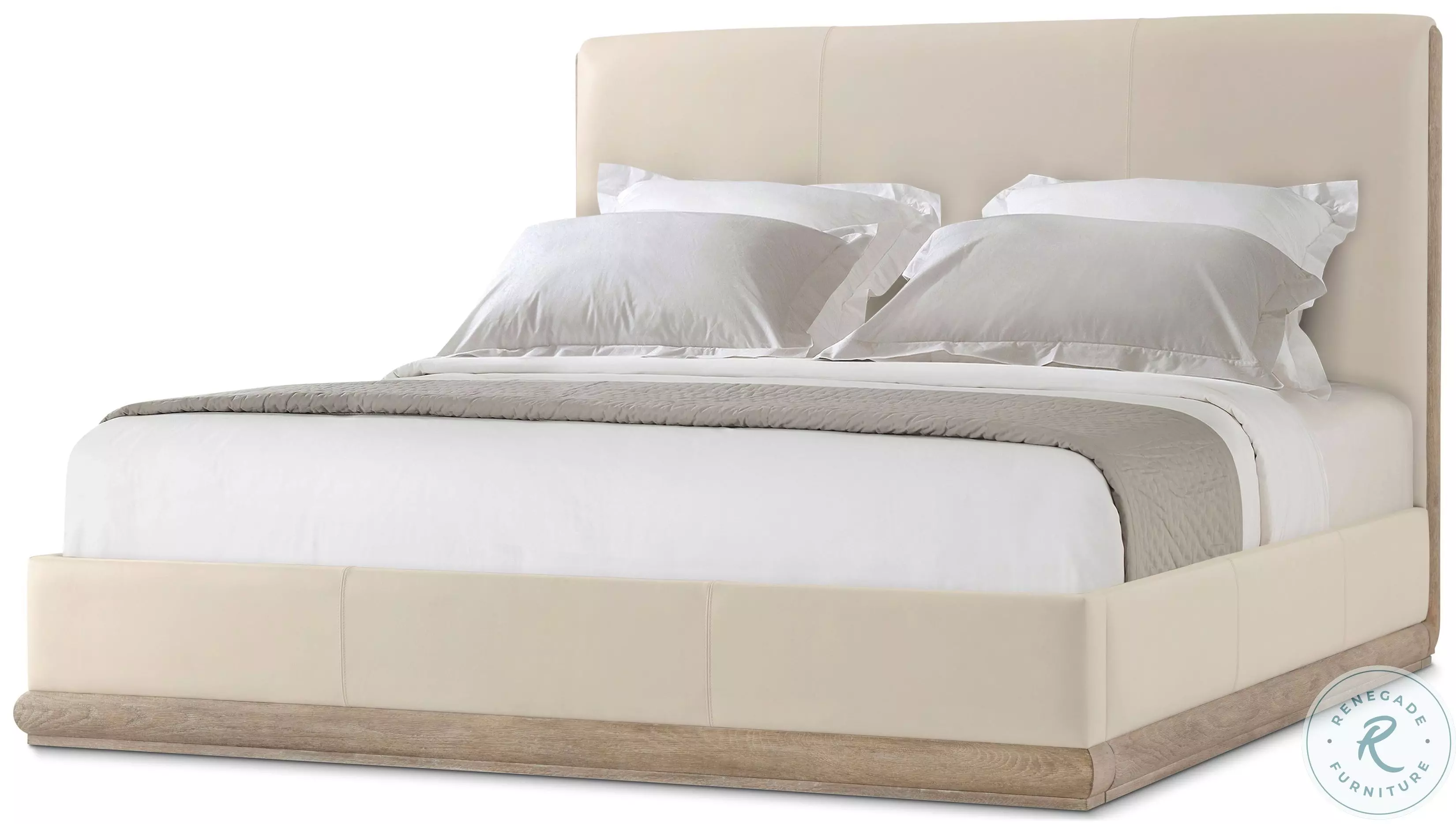 Repose Grey Oak Upholstered King Low Profile Panel Bed with Trim From ...