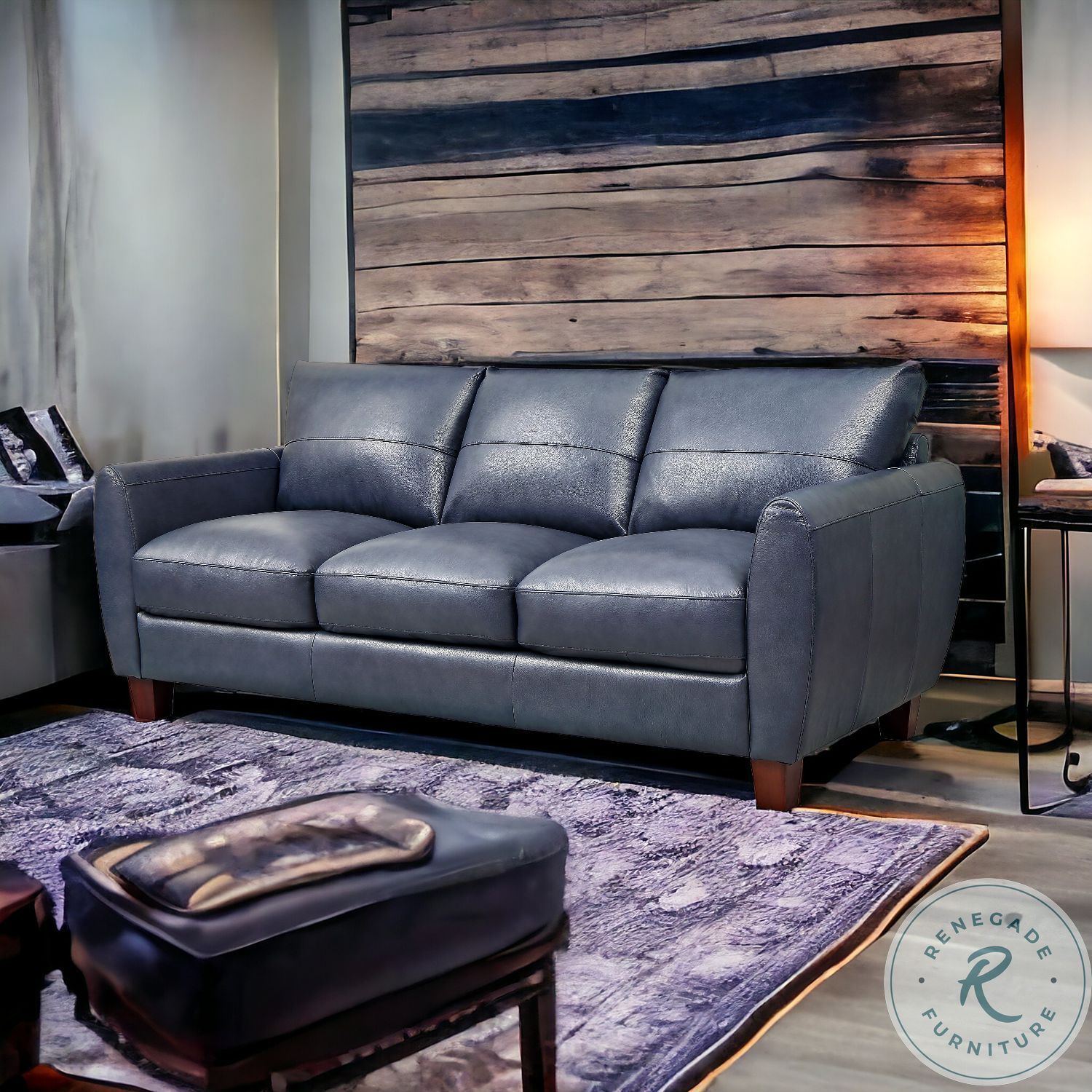 Blue leather couch store