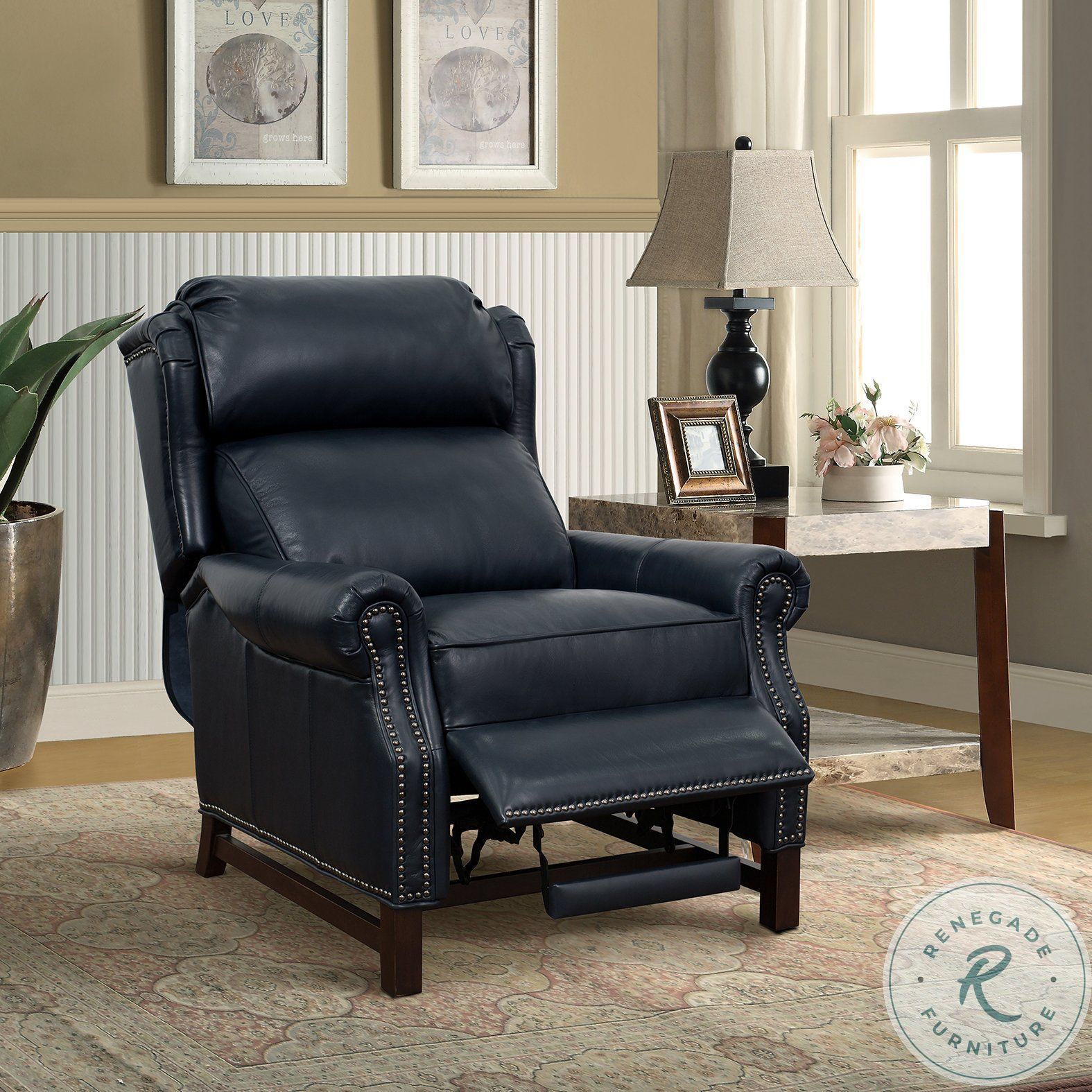 Thornfield Shoreham Blue Leather Recliner from Barcalounger | Coleman ...
