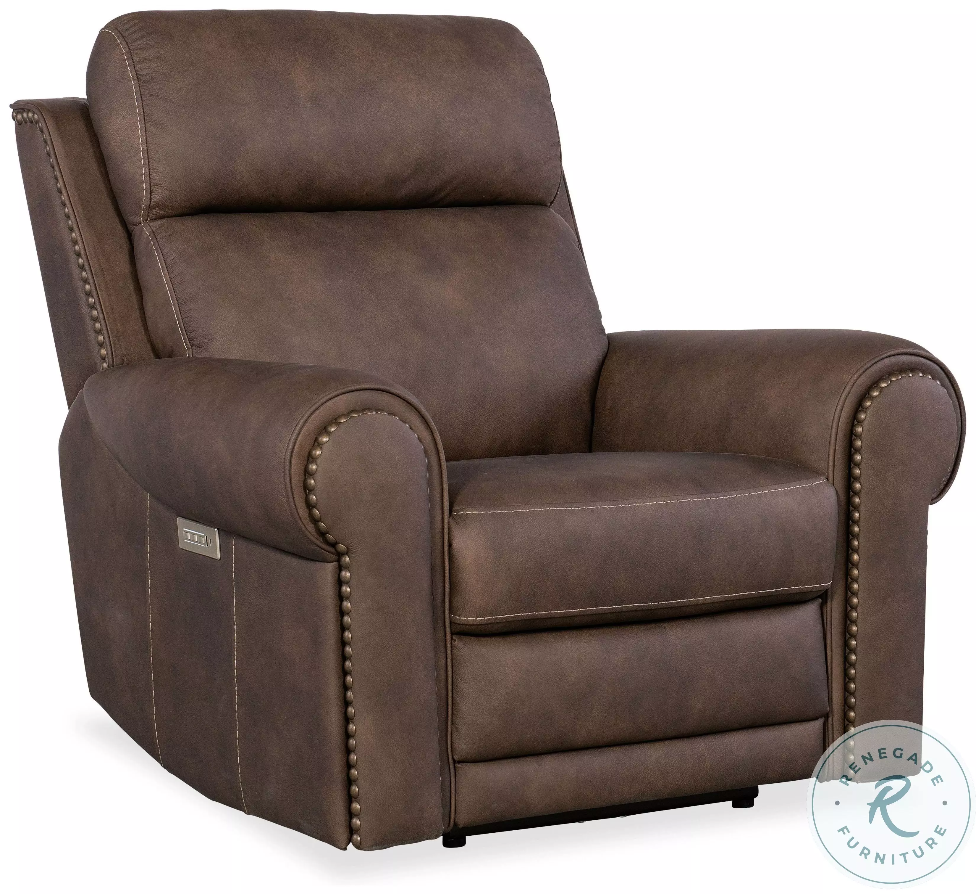 Duncan Dark Brown Leather Power Recliner with Power Headrest And Lumbar ...