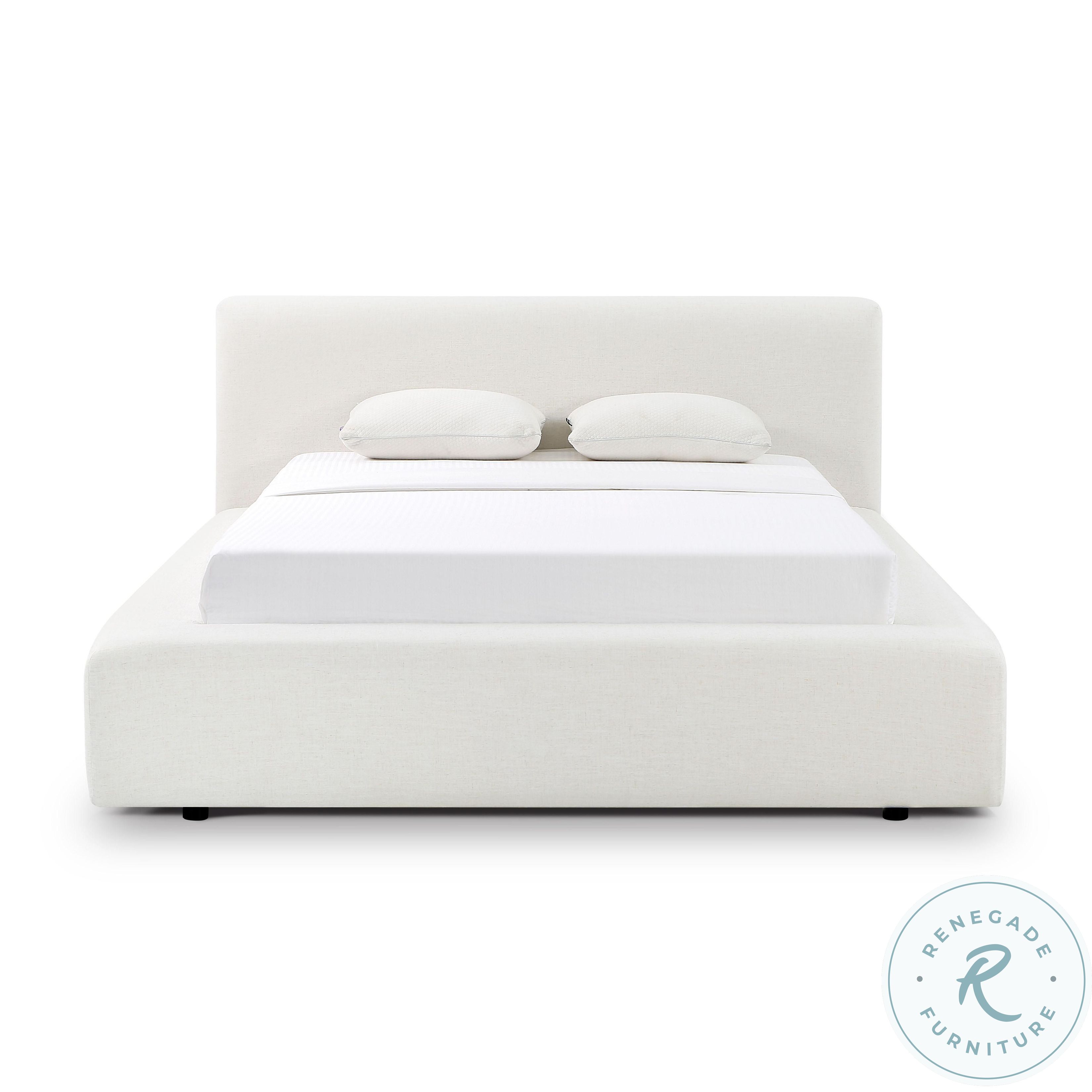 Meena Cream Upcycled Linen Queen Upholstered Storage Bed From TOV ...