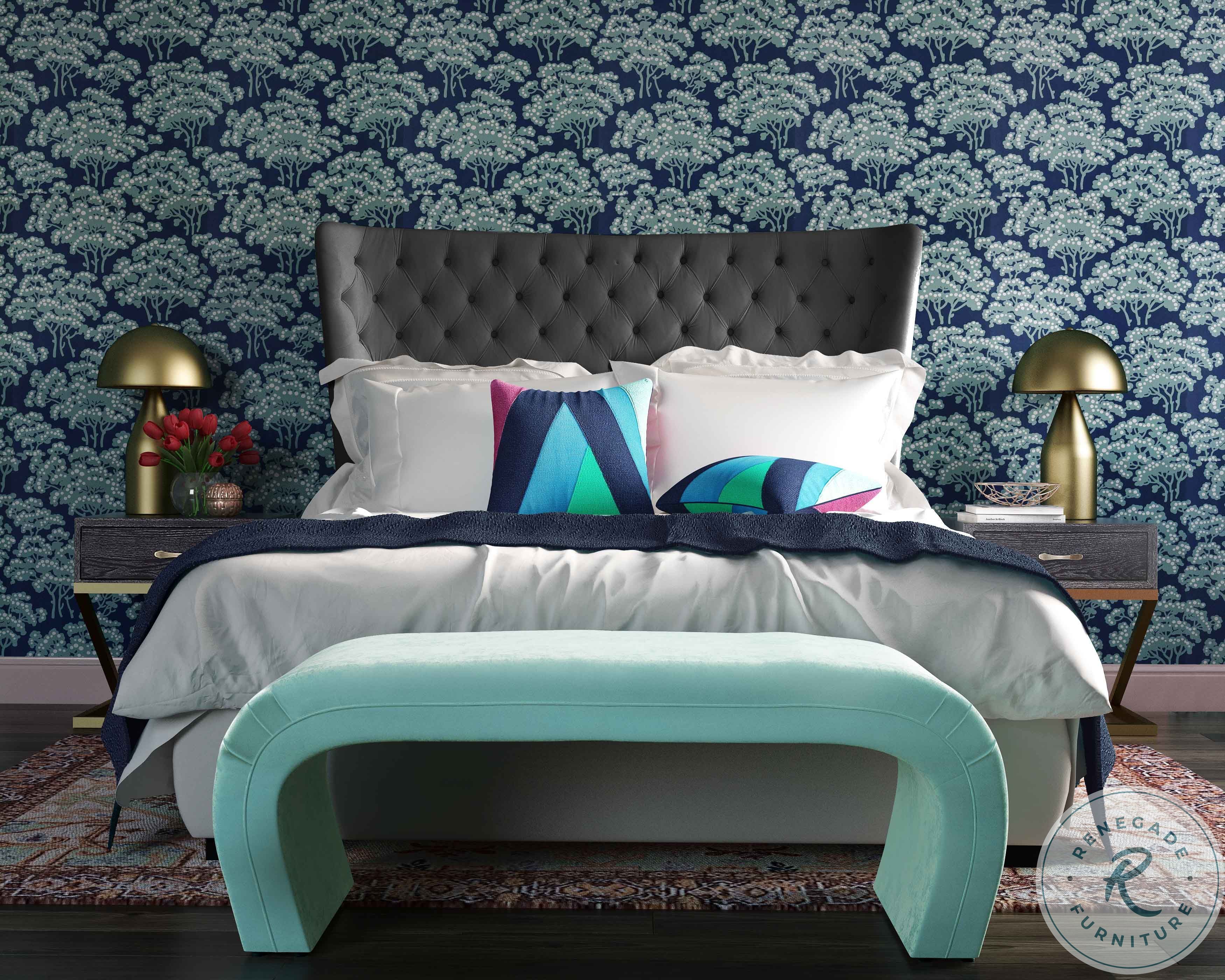 Kenya Bright Blue Velvet Bench from TOV | Coleman Furniture