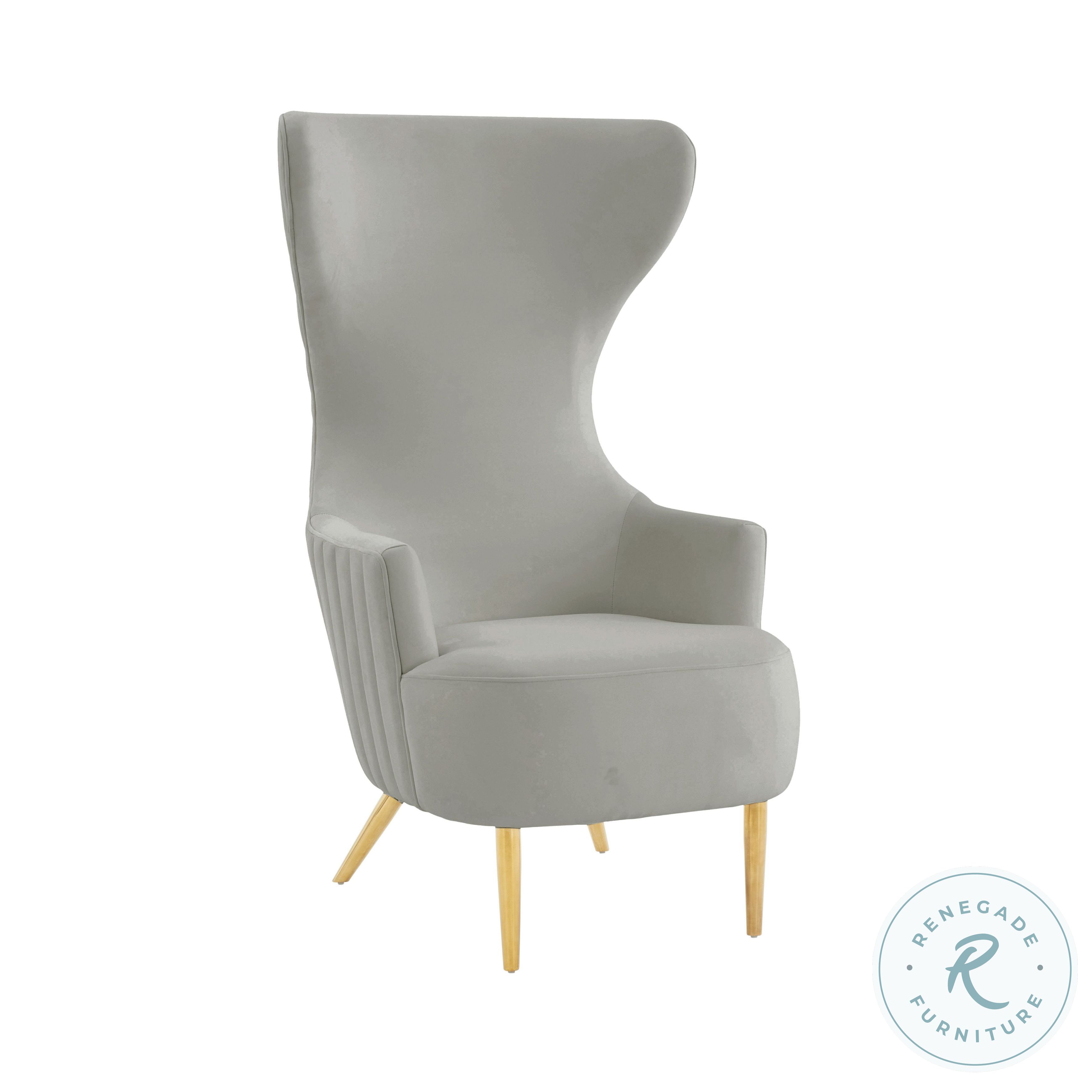 Julia Grey Velvet Channel Tufted Wingback Chair From TOV | Coleman ...