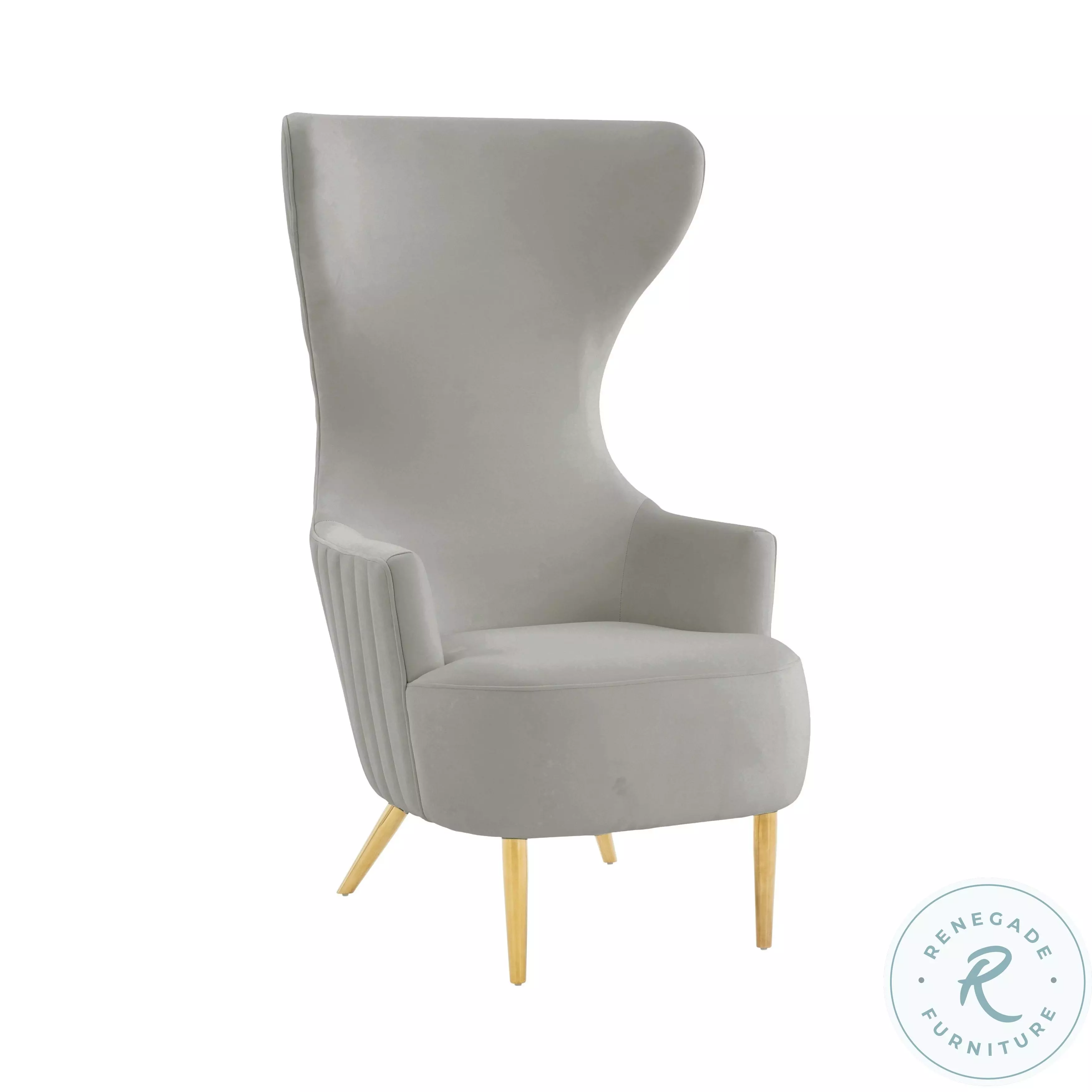 Julia Grey Velvet Channel Tufted Wingback Chair From TOV | Coleman ...
