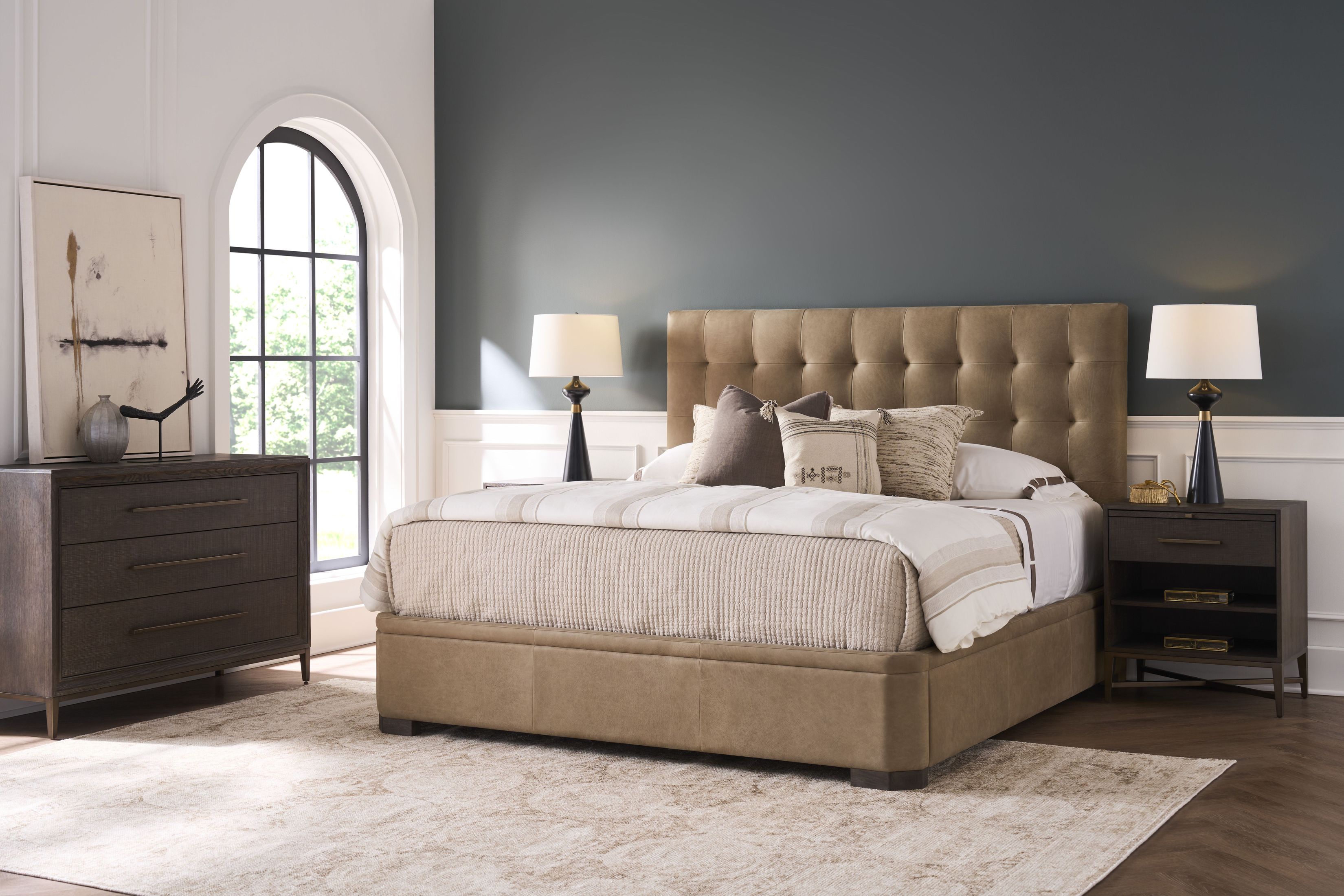Ashford Vail Toffee Leather Queen Upholstered Panel Bed from Shoreline ...