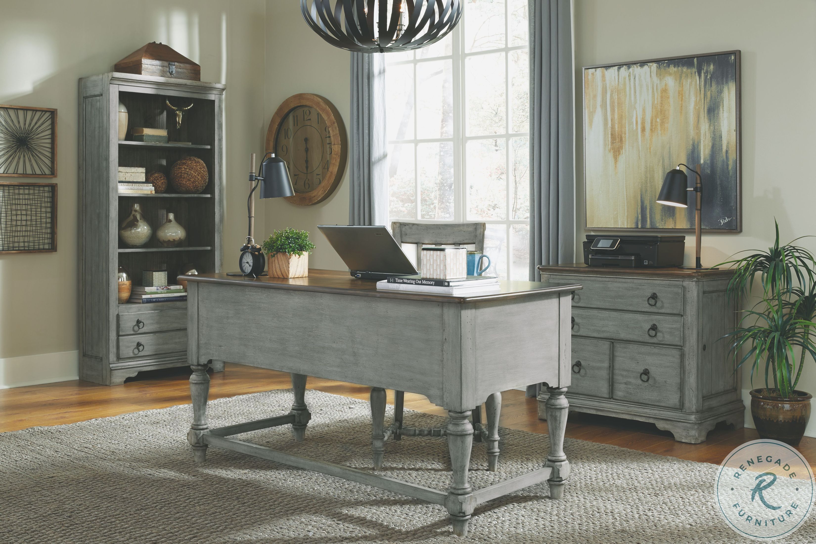 Plymouth Brown and Graywash Writing Desk From FlexSteel Coleman Furniture