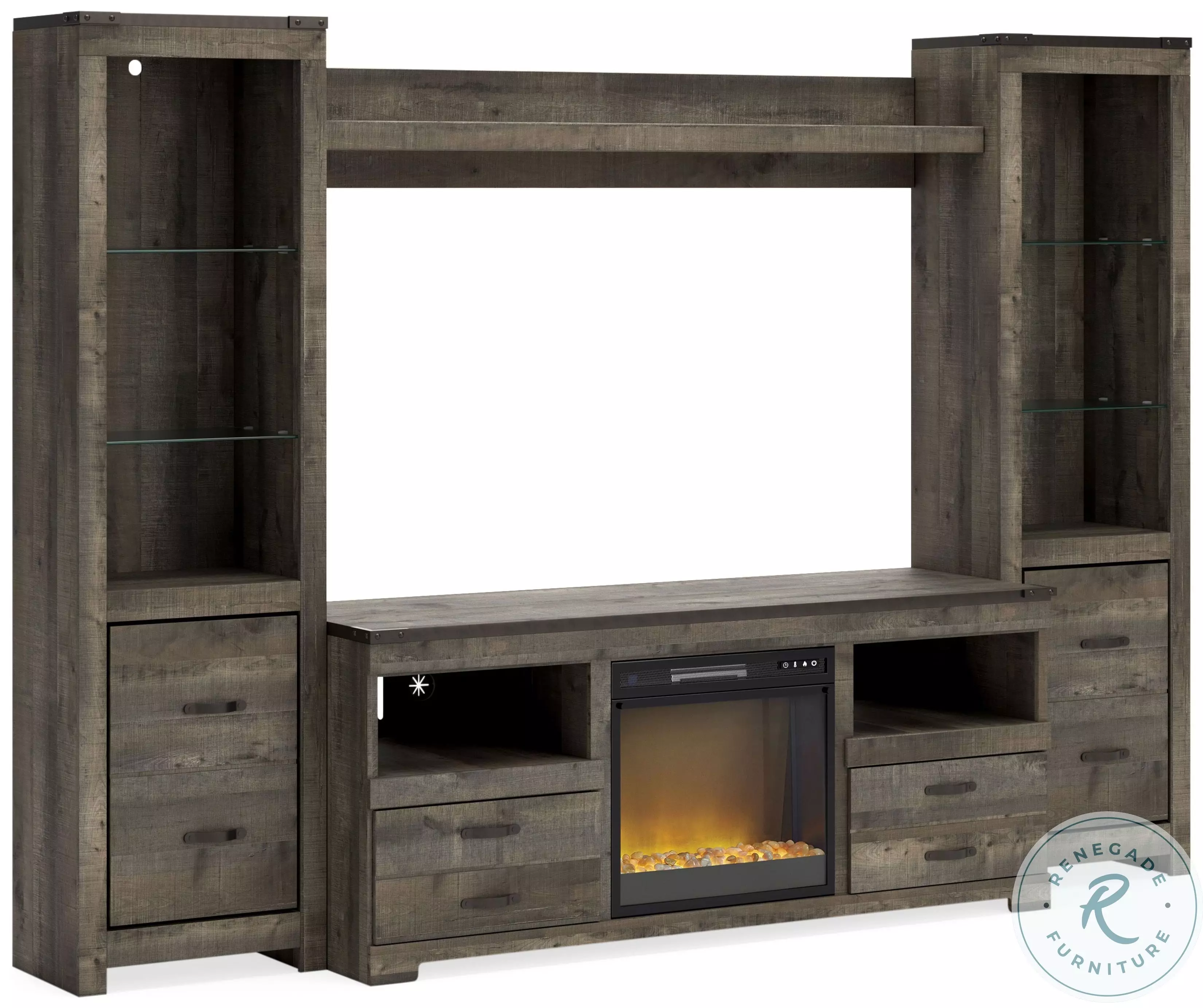 Trinell Brown 4 Piece Entertainment Center with Infrared Fireplace From ...