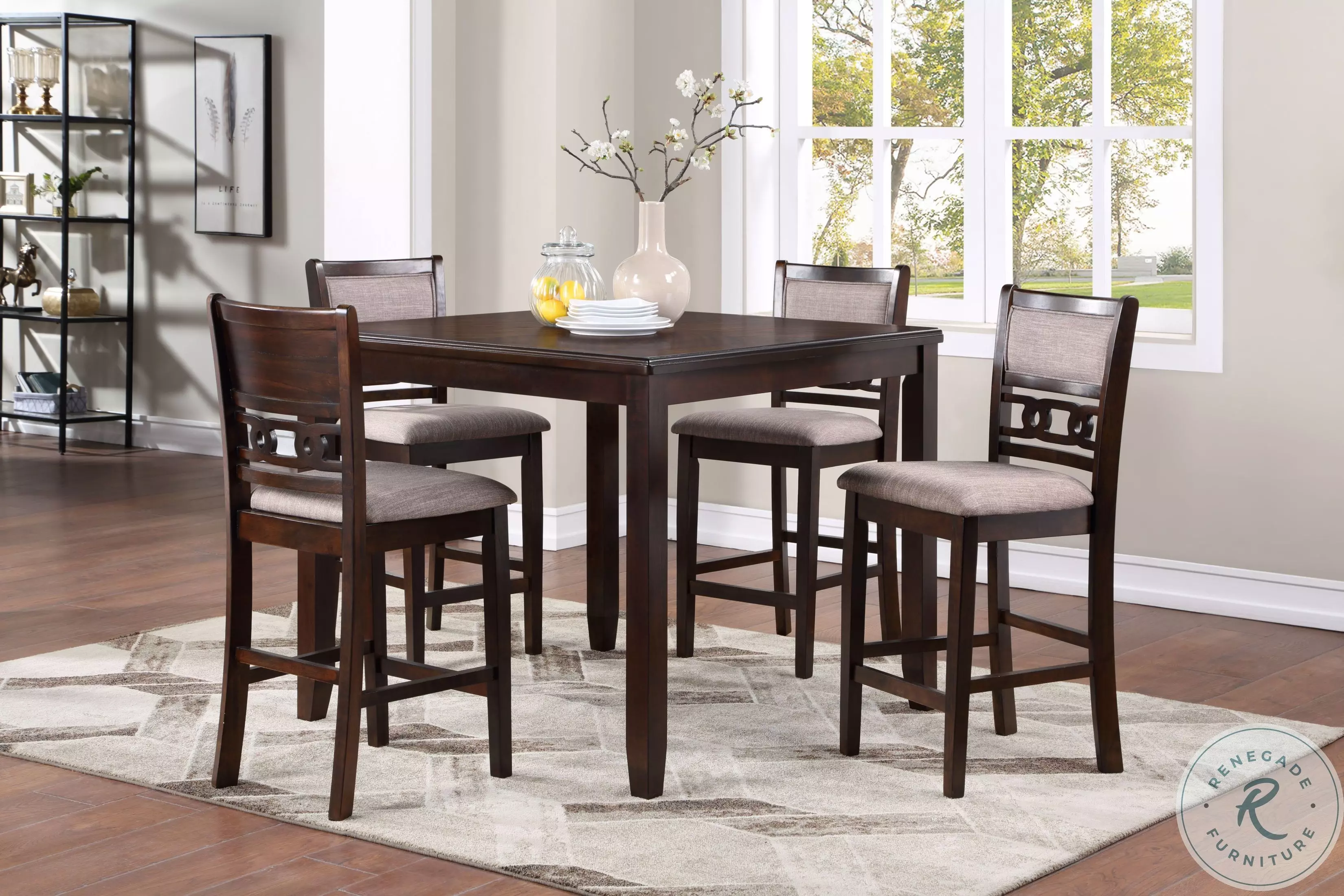Gia Cherry 5 Piece Counter Height Dining Set From New Classic | Coleman ...