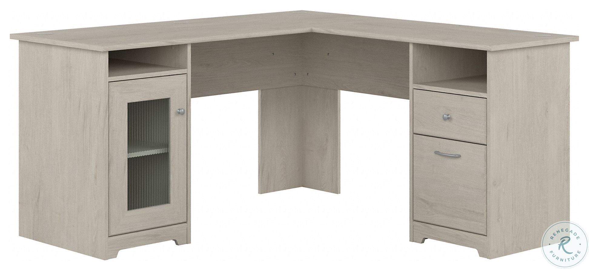 Cabot 60W L Shaped Computer Desk Linen White Oak Bush Furniture