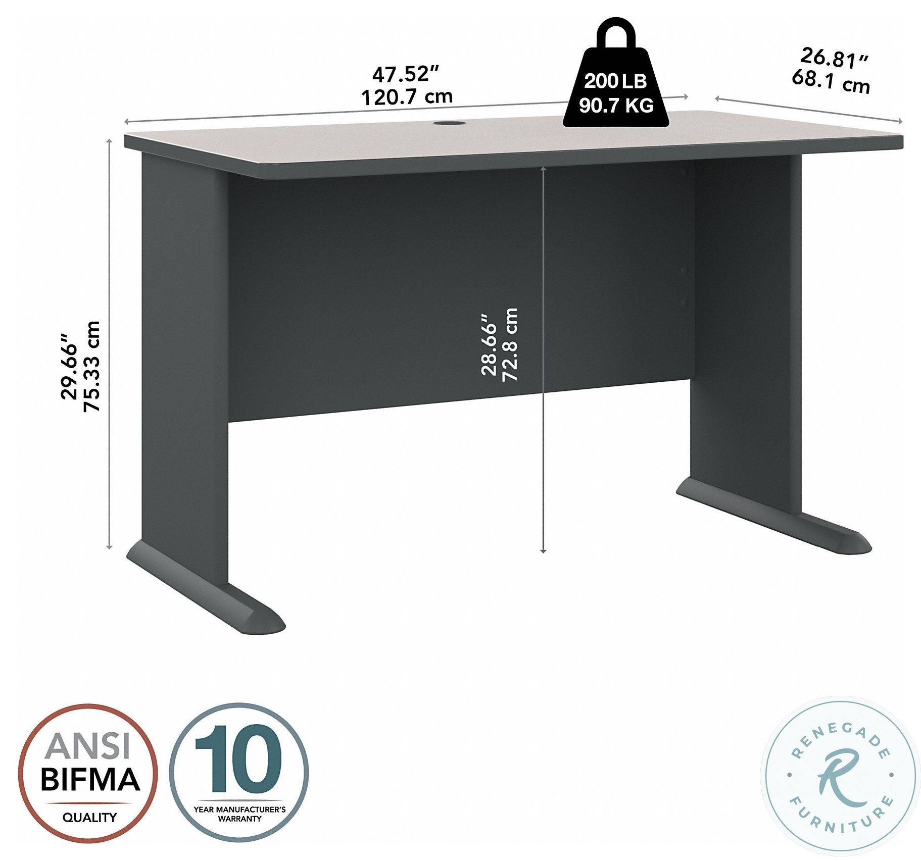 Series A Slate 48 Inch Desk from Bush (WC8448A) | Coleman Furniture