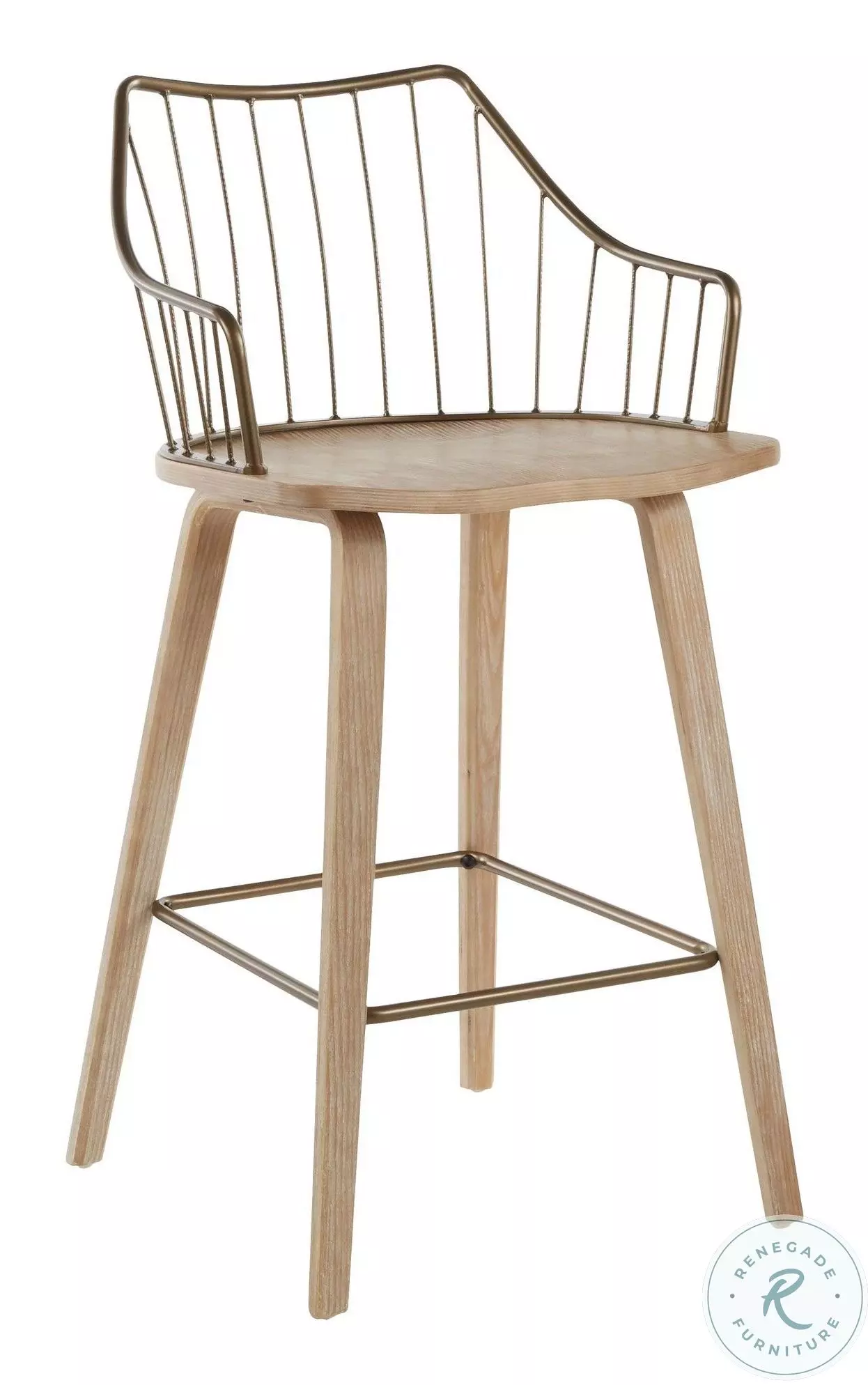 Winston White Washed Wood And Antique Copper Metal Counter Height Stool ...