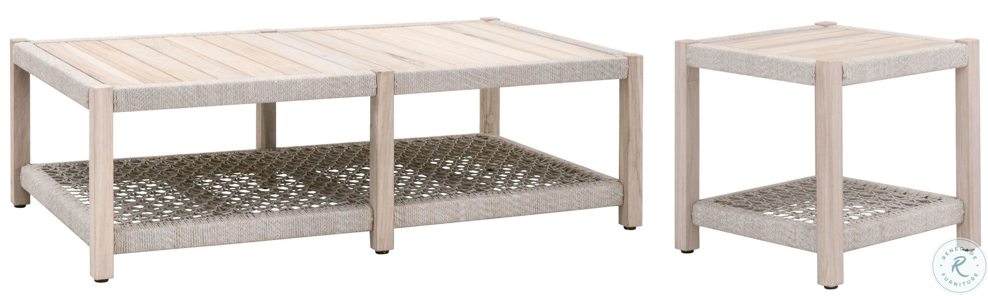 Wrap Taupe White Flat Rope And Gray Teak Outdoor Rectangular Occasional ...